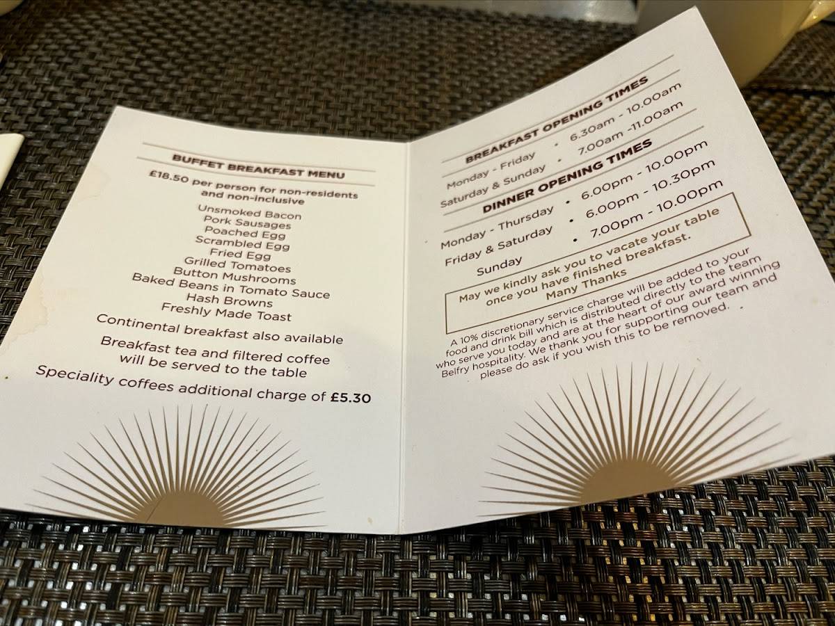 Menu at The Ryder Grill restaurant, Sutton Coldfield