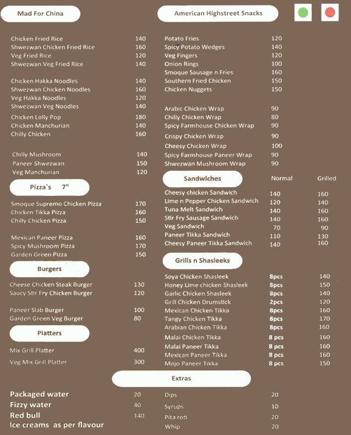 Menu at The SMOQUE Cafe', Navi Mumbai