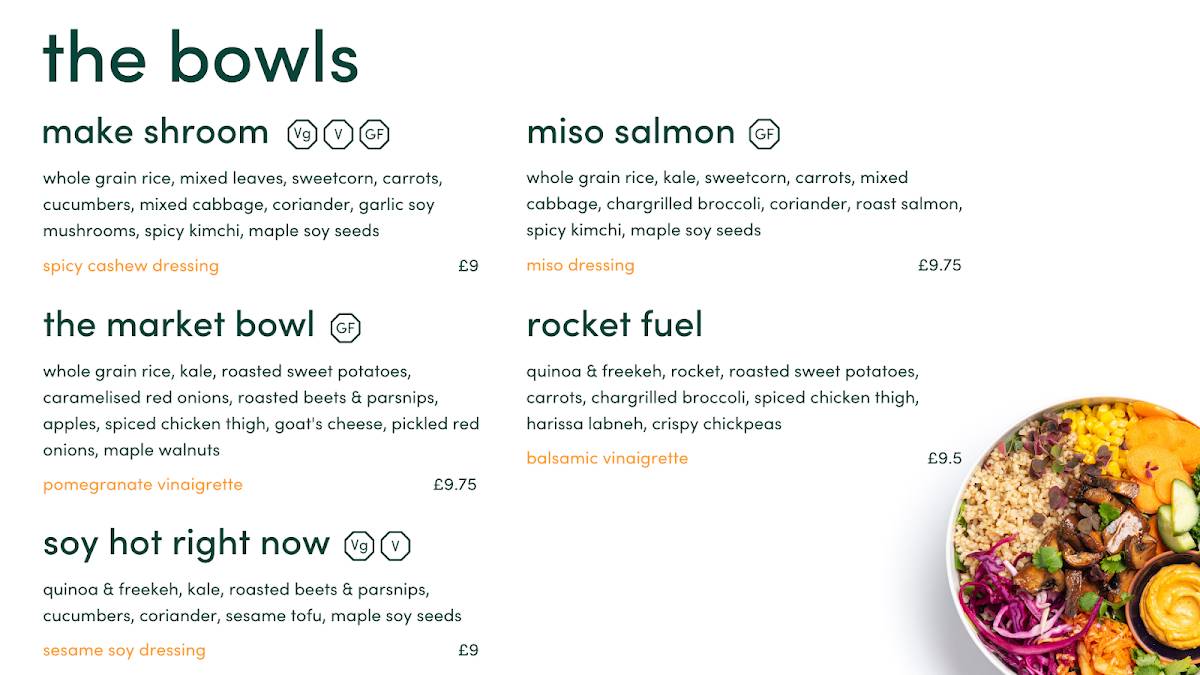 Menu at The Salad Project - Spitalfields restaurant, London