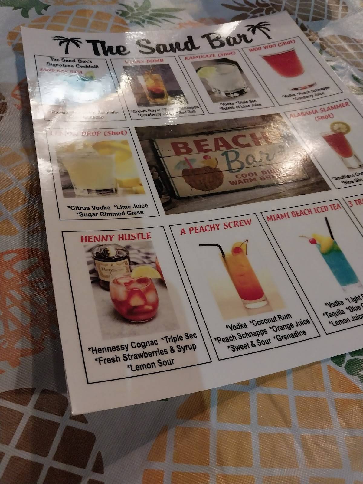 Menu at The Sandbar, Camden