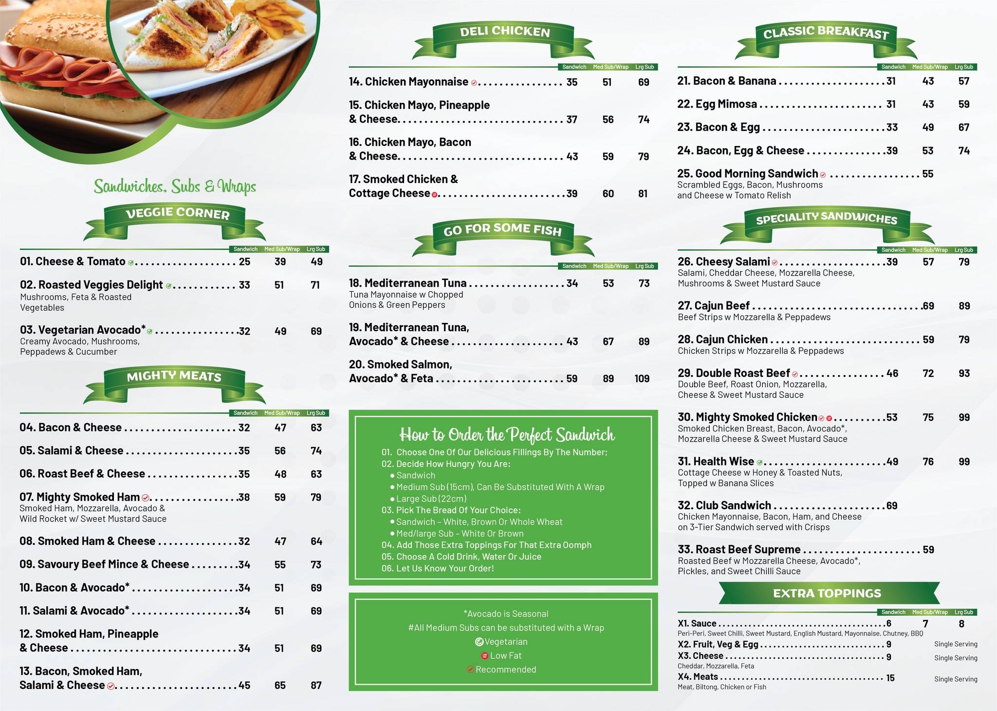Menu at The Sandwich Shop Lorraine cafe, Port Elizabeth