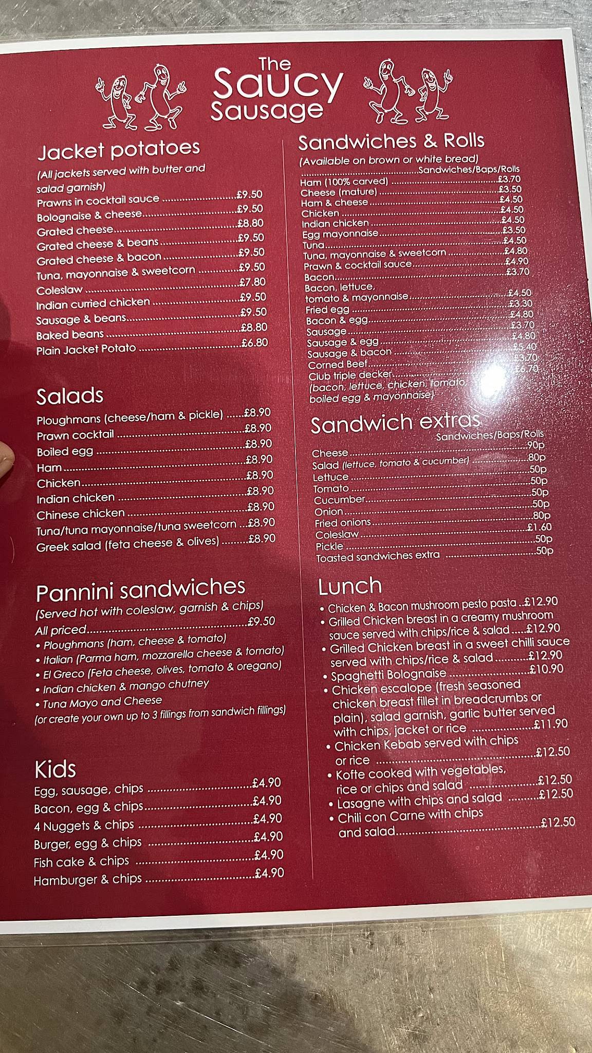 Menu at The Saucy Sausage cafe, Croydon, 259 Lower Addiscombe Rd