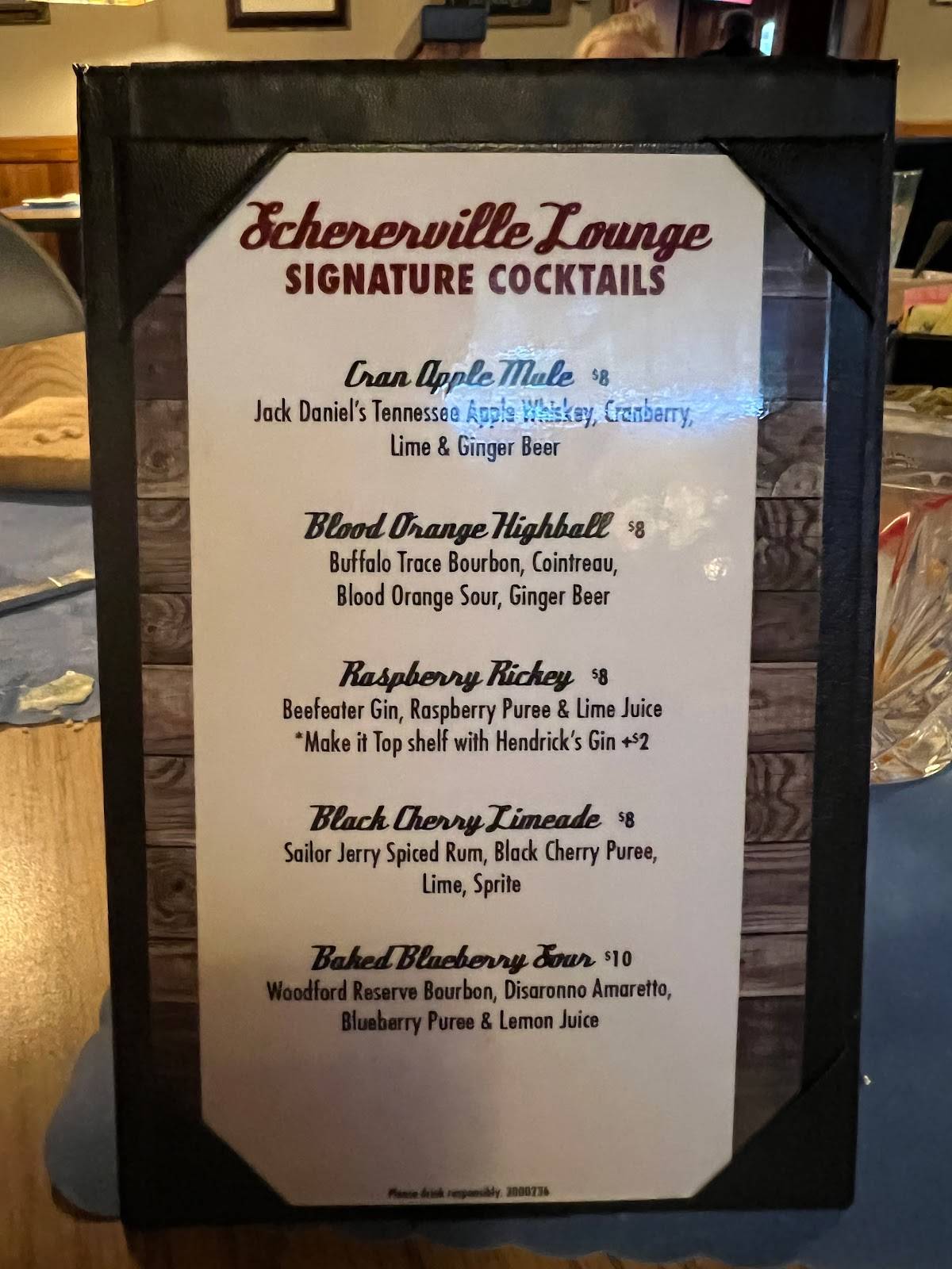 Menu at The Schererville Lounge restaurant, Schererville