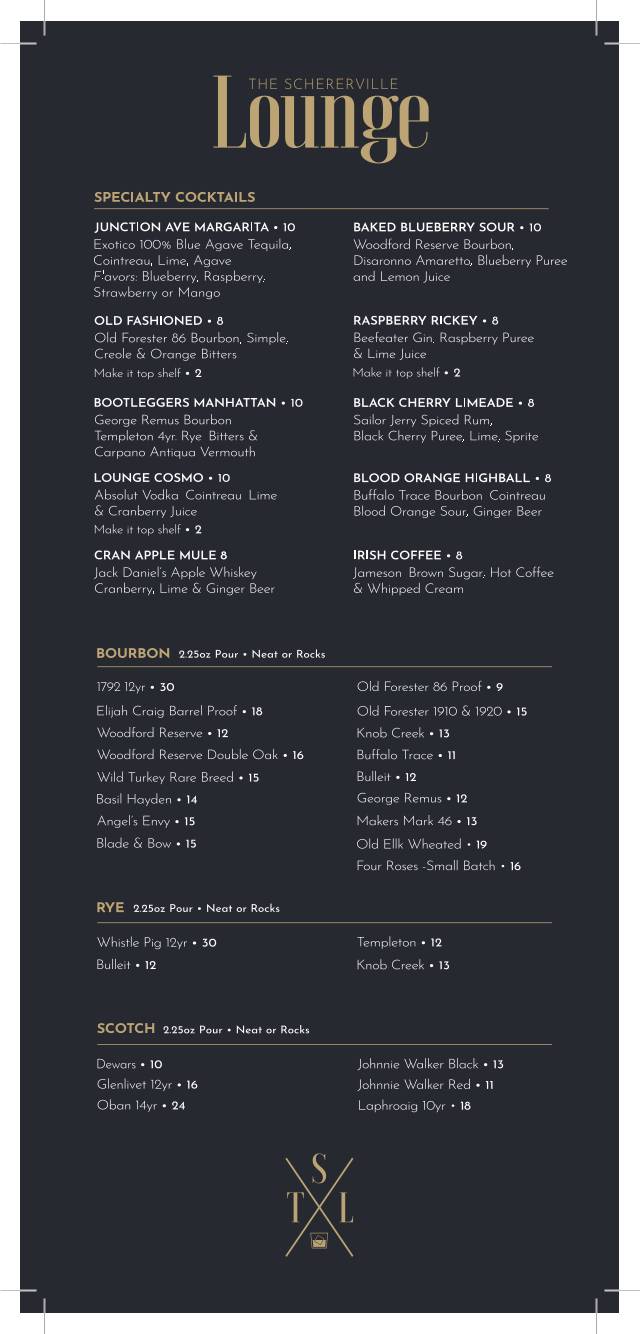 Menu at The Schererville Lounge restaurant, Schererville