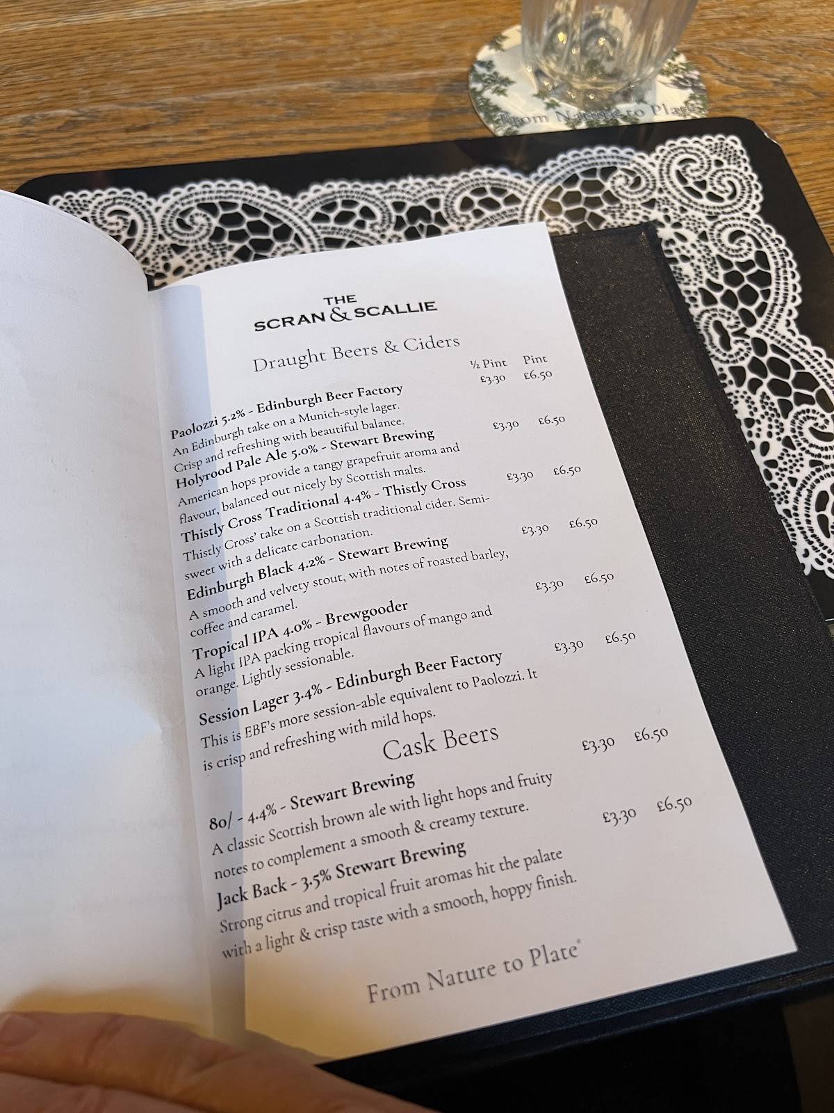 Menu at The Scran and Scallie pub & bar, Edinburgh