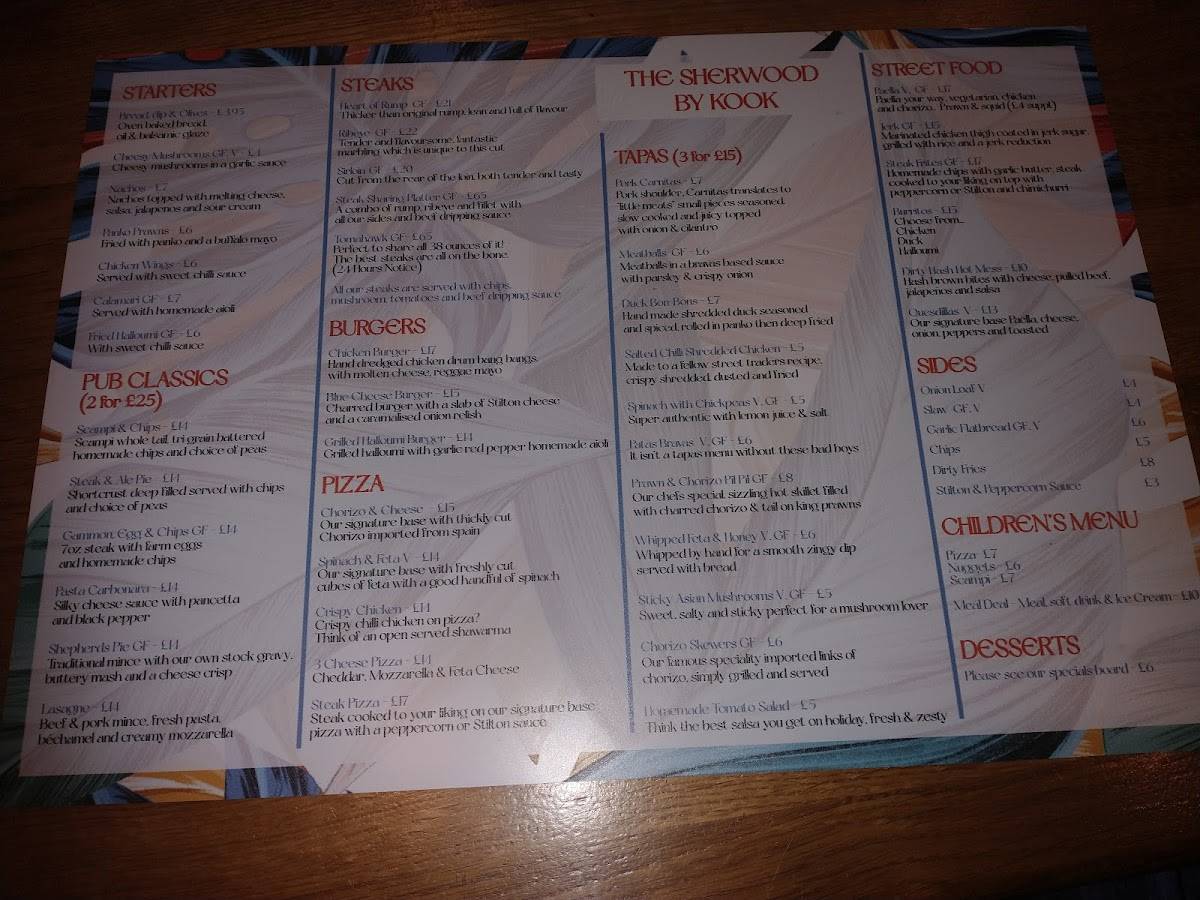 Menu at The Sherwood by kook restaurant, Retford