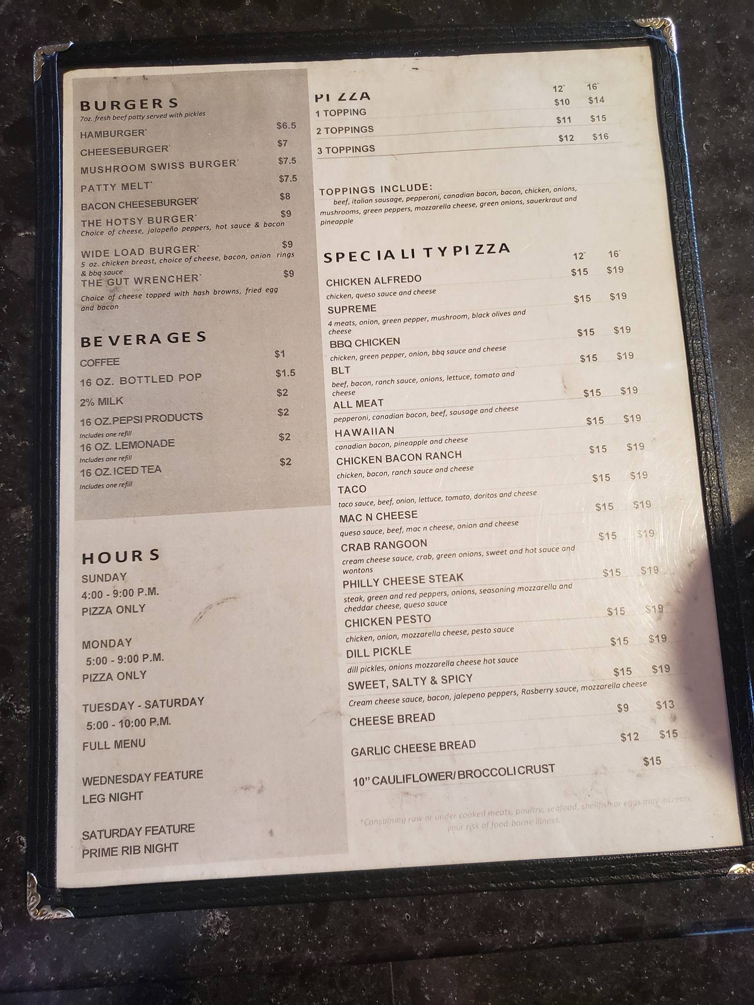 Menu at The Shop Bar & Grill, Arcadia