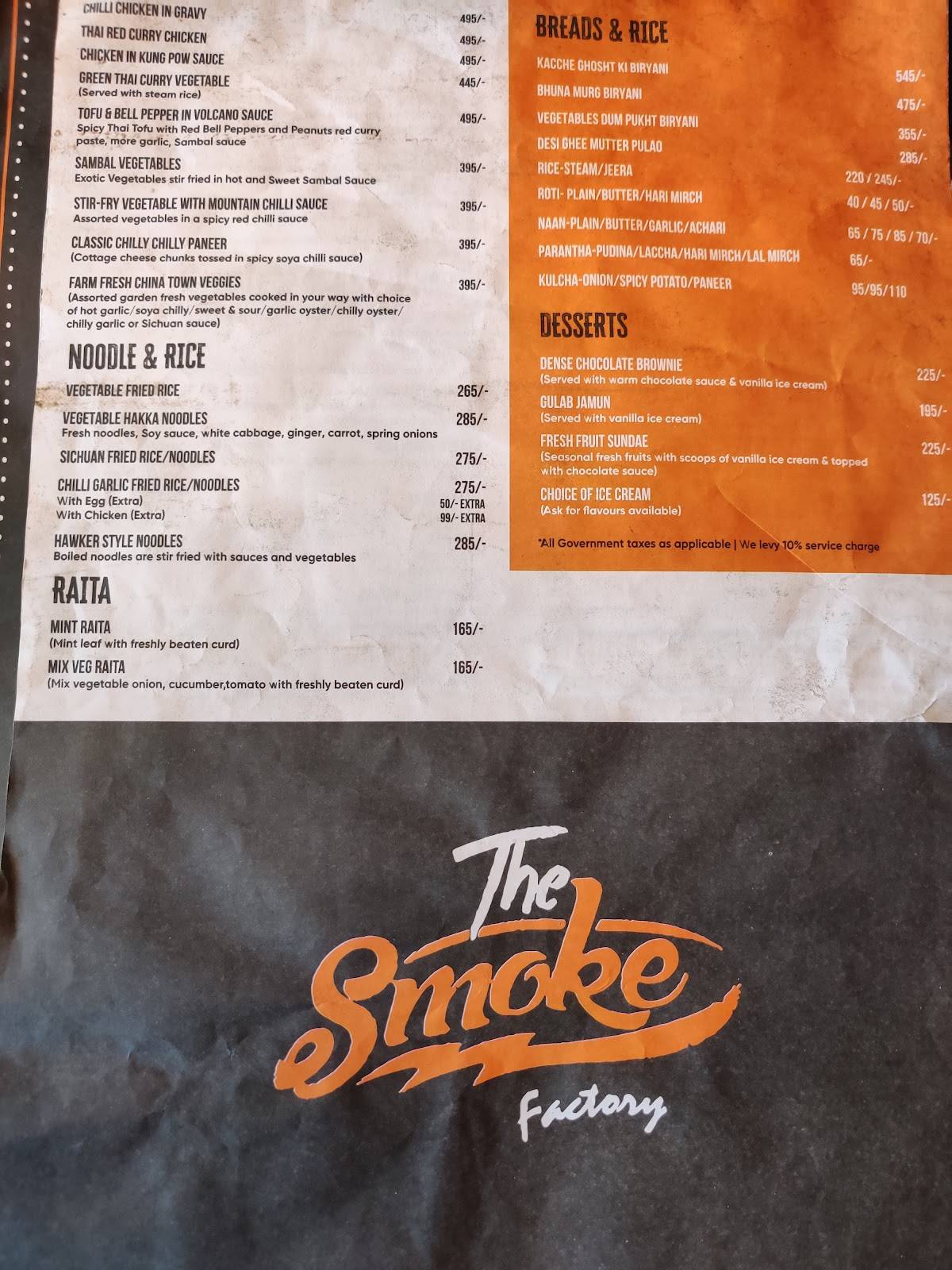 Menu at The Smoke Factory, Noida, JC4H+9RM