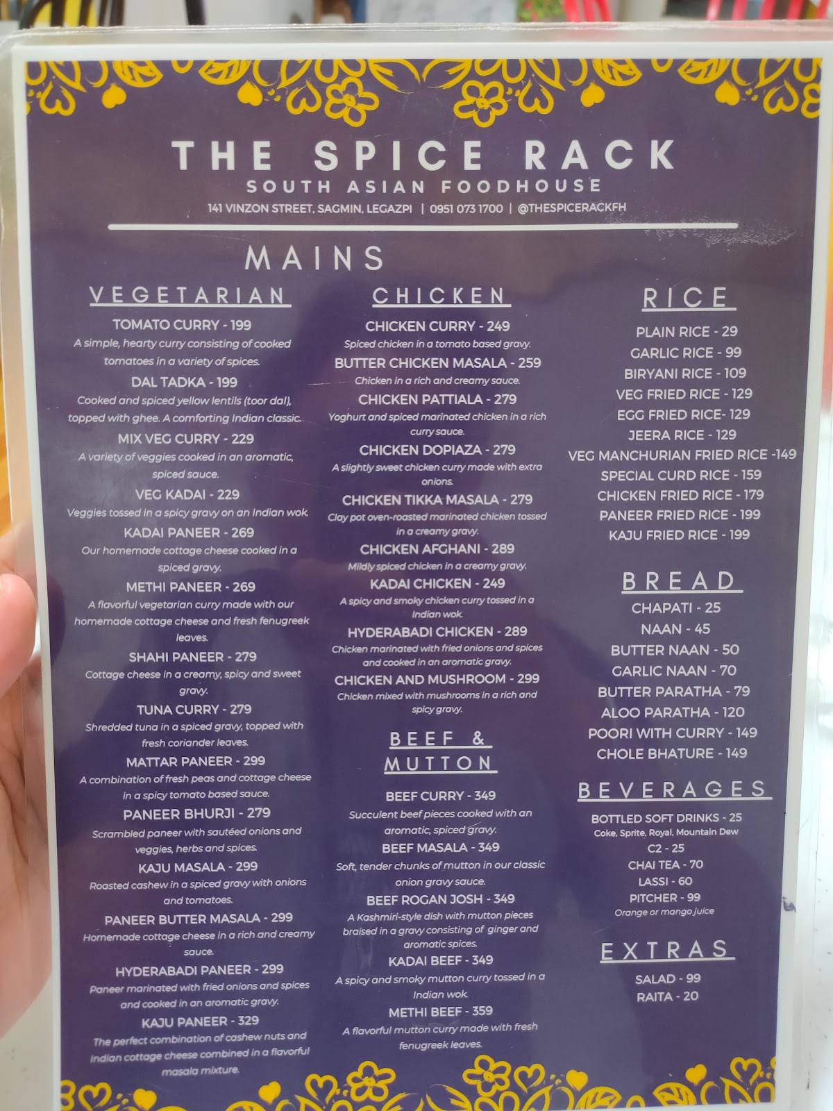 Menu at The Spice Rack Food House restaurant, Legazpi City