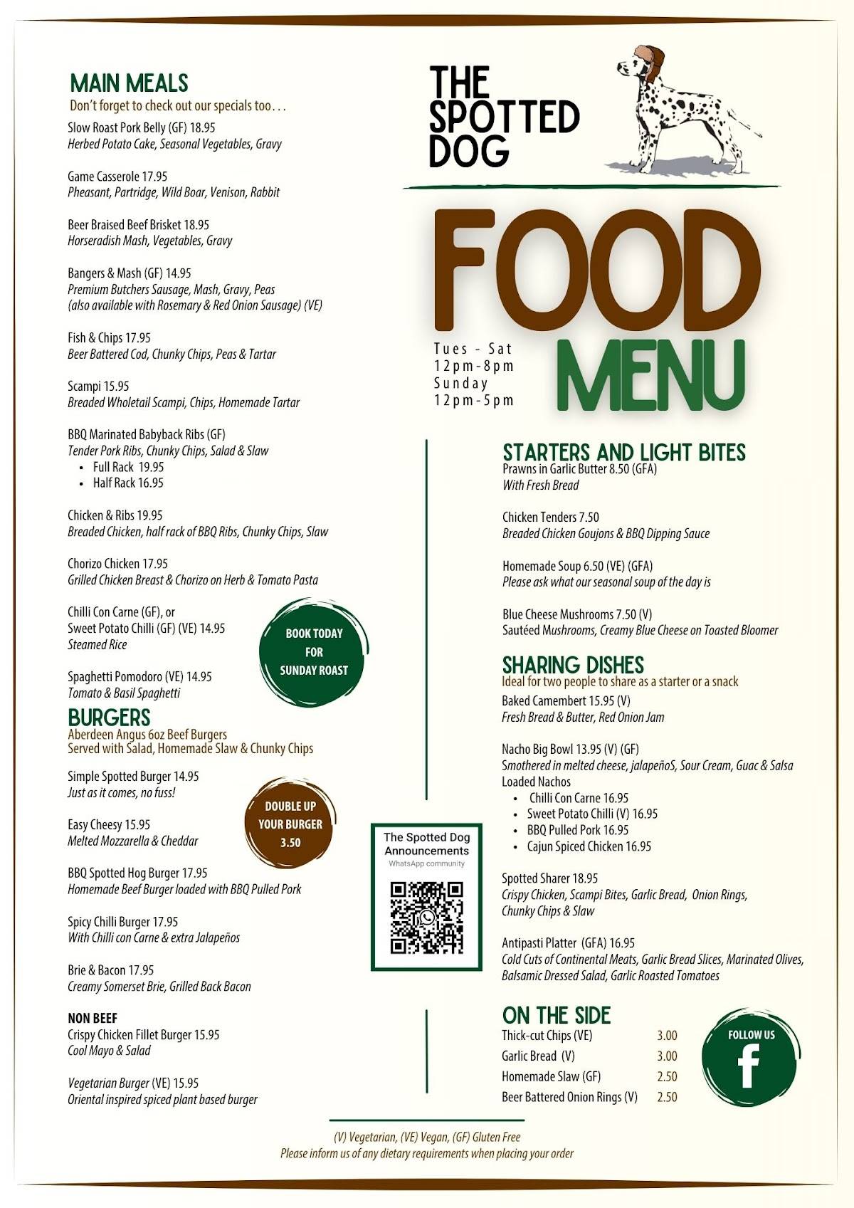 Menu at The Spotted Dog pub & bar, Markyate