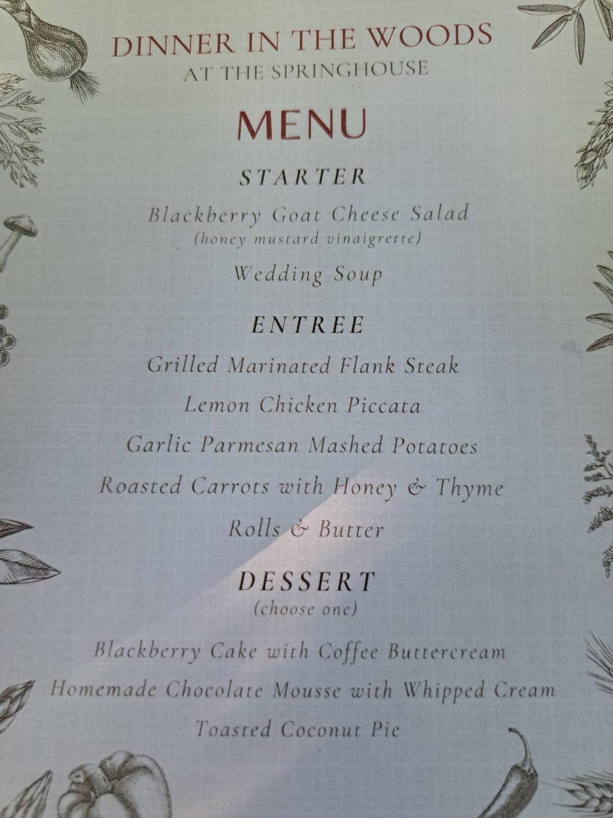 Menu at The SpringHouse Country Market and Restaurant, Washington