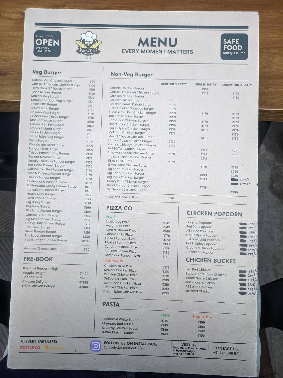 Menu at The Square One Café, Nagpur