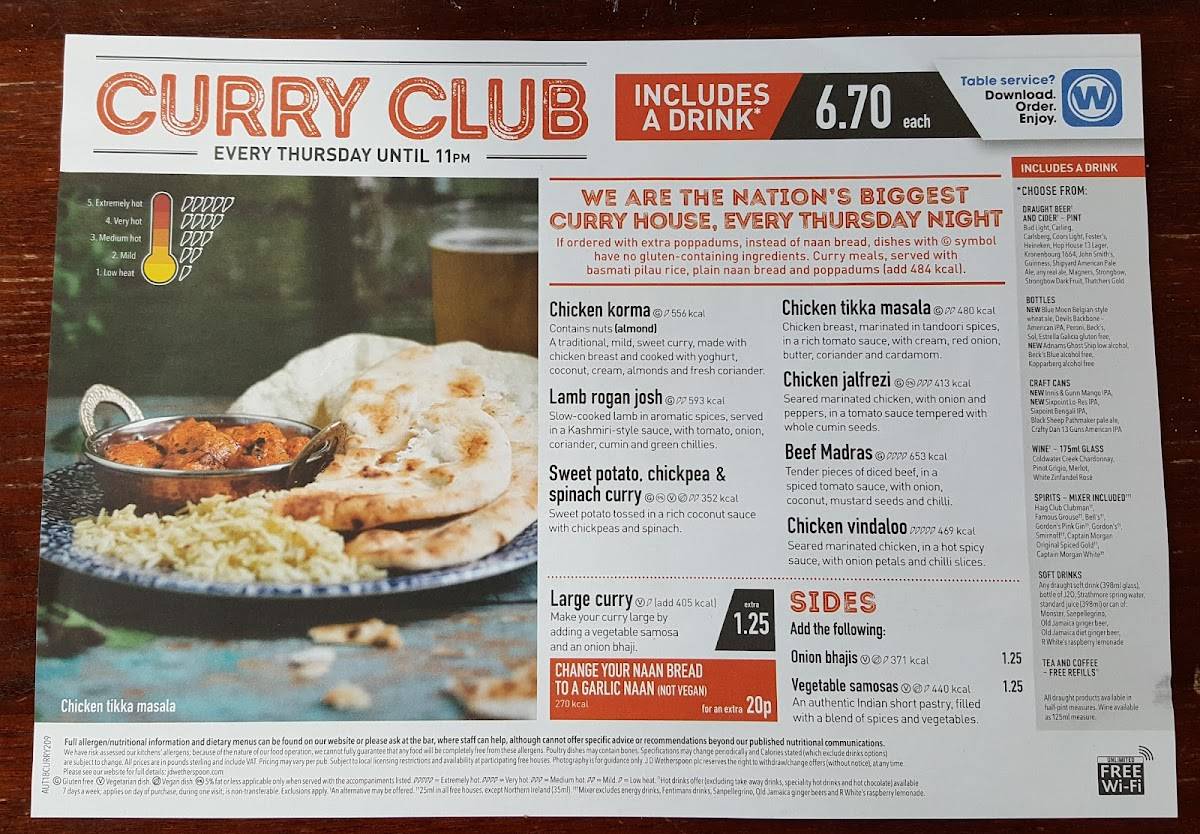 Carta del pub y bar The Standing Order - JD Wetherspoon, Stevenage, 33 ...