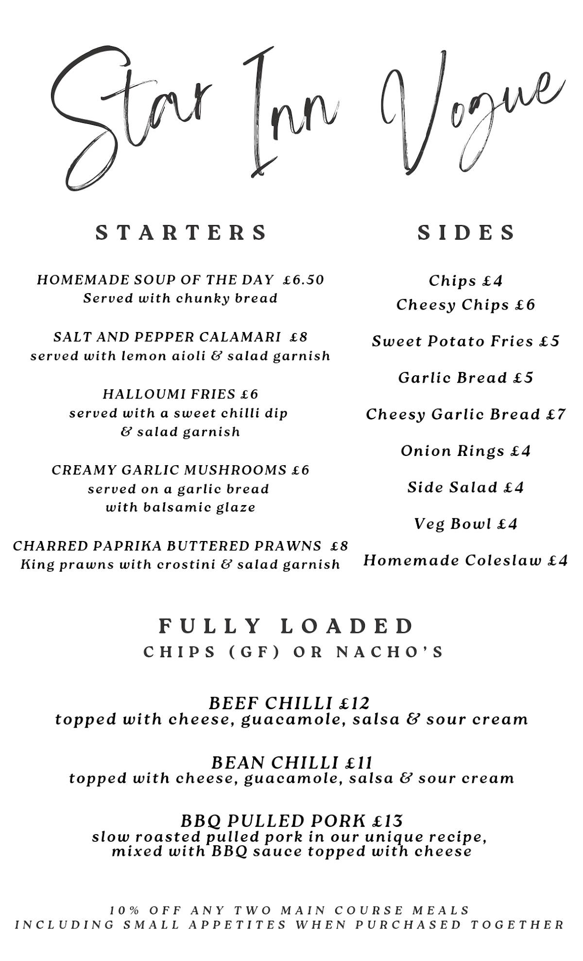 Menu at The Star Inn Vogue Limited pub & bar, Redruth