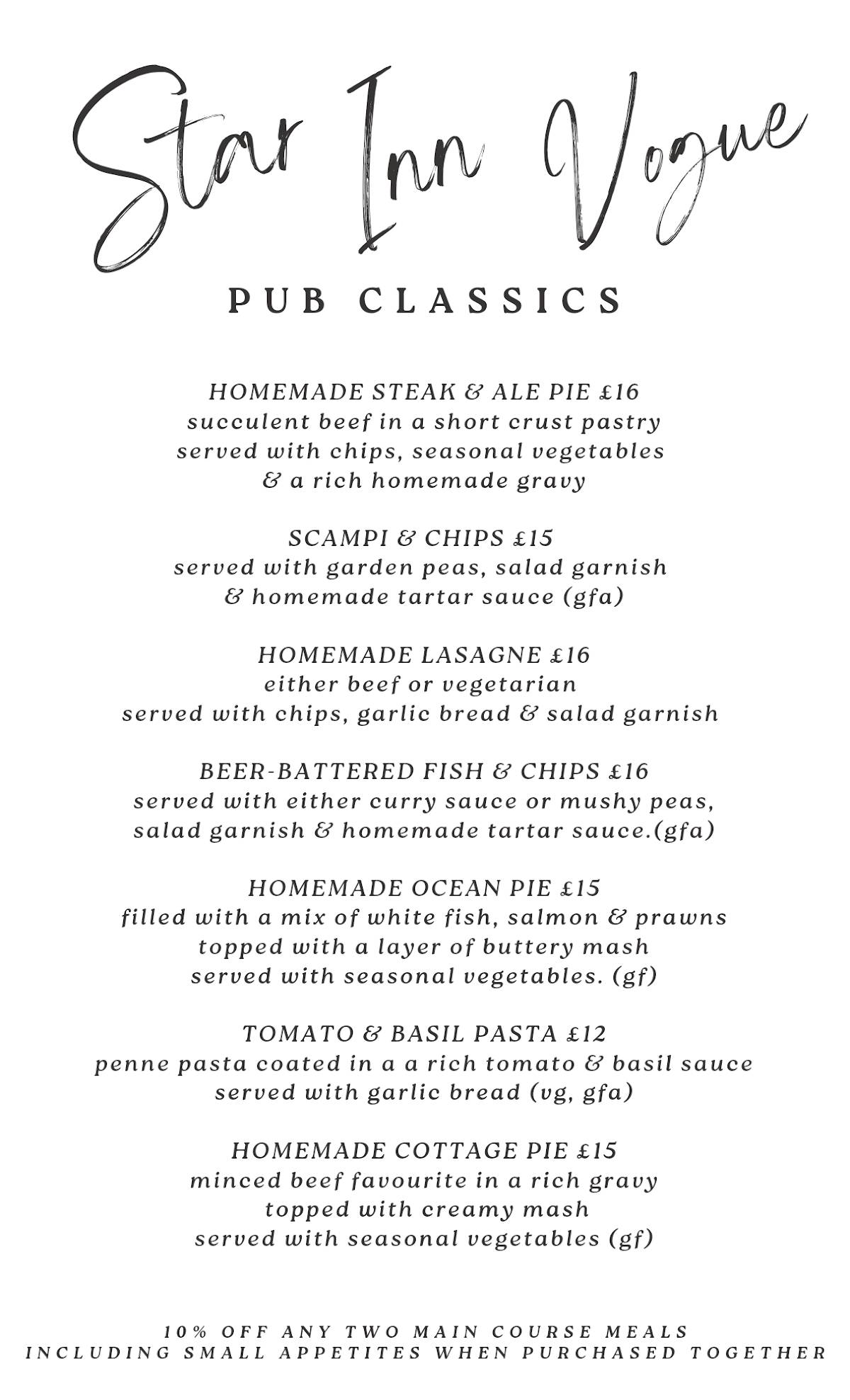 Menu at The Star Inn Vogue Limited pub & bar, Redruth