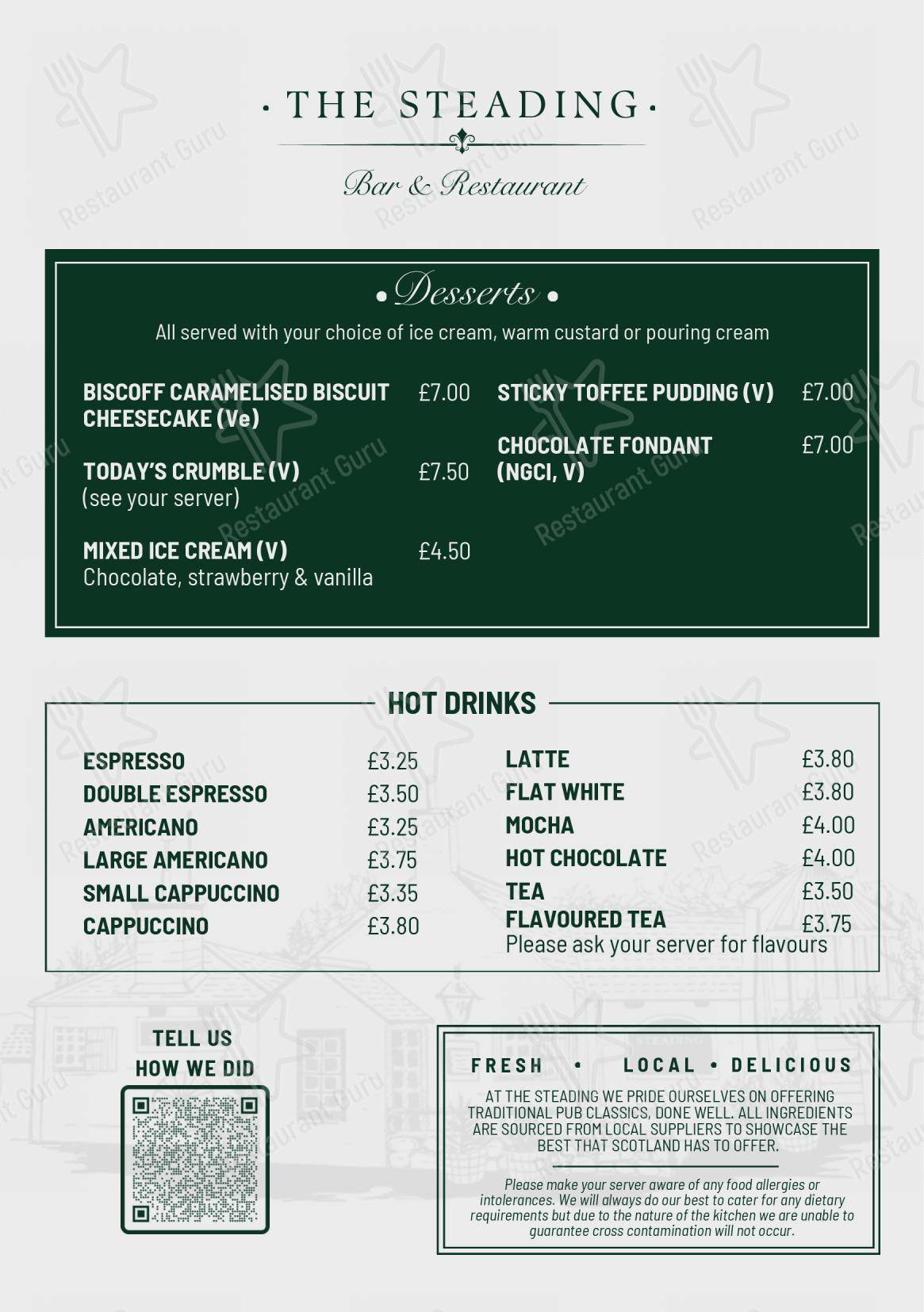 Menu at The Steading pub & bar, Edinburgh, 118-120 Biggar Rd