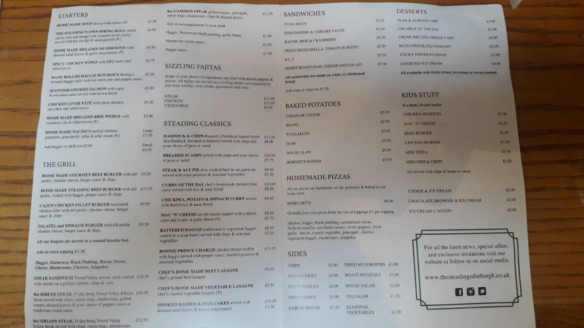 Menu at The Steading pub & bar, Edinburgh, 118-120 Biggar Rd