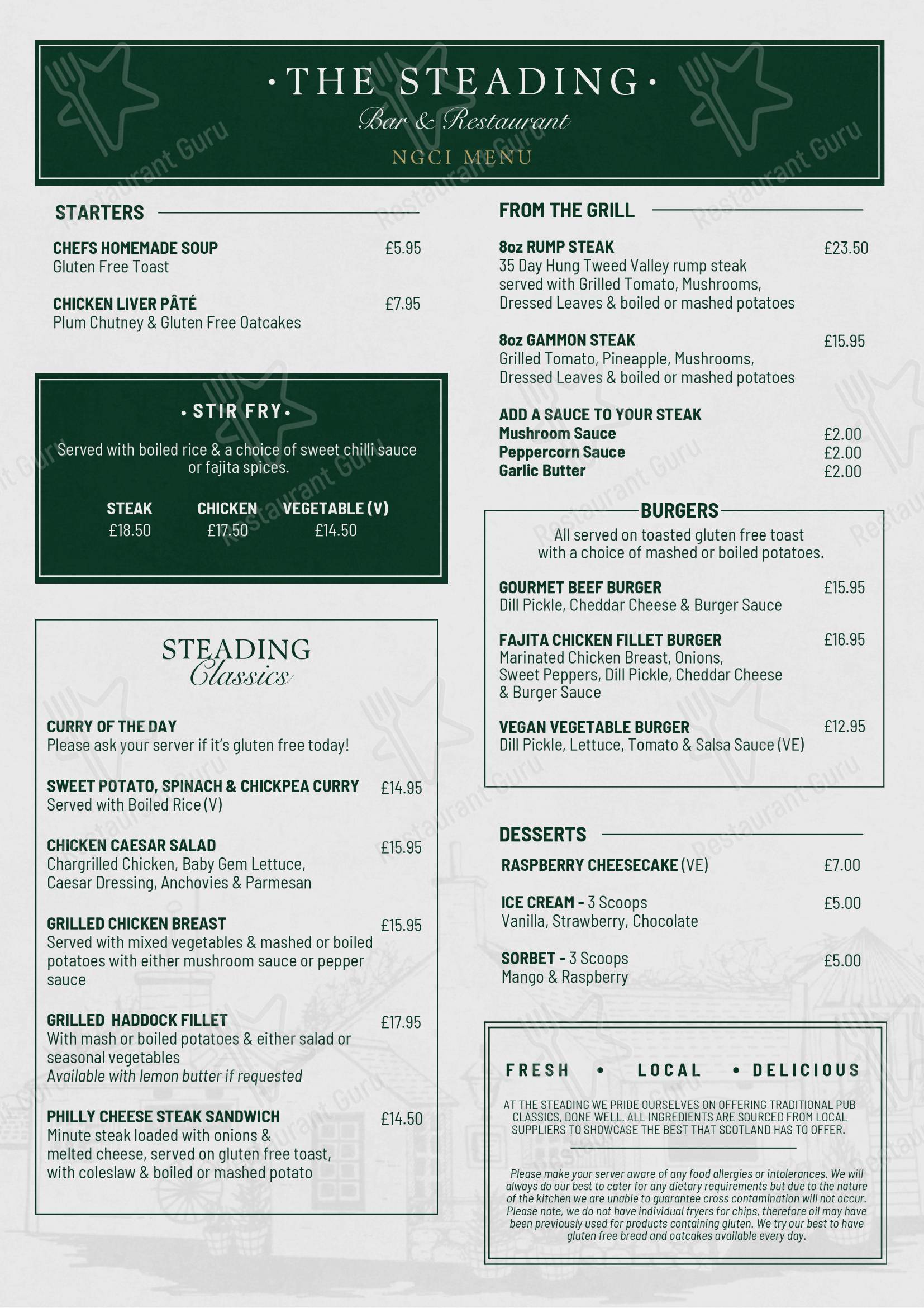 Menu at The Steading pub & bar, Edinburgh, 118-120 Biggar Rd