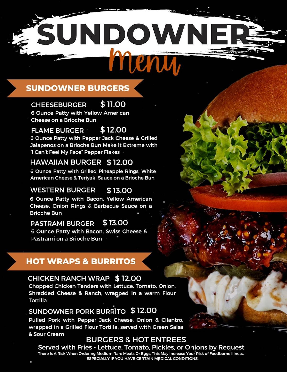 Menu at The Sundowner Saloon pub & bar, Kingman