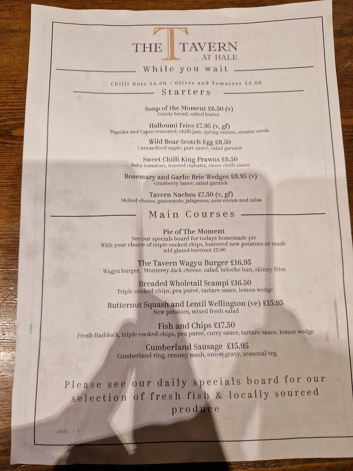 Menu at The Tavern at Hale pub & bar, Milnthorpe