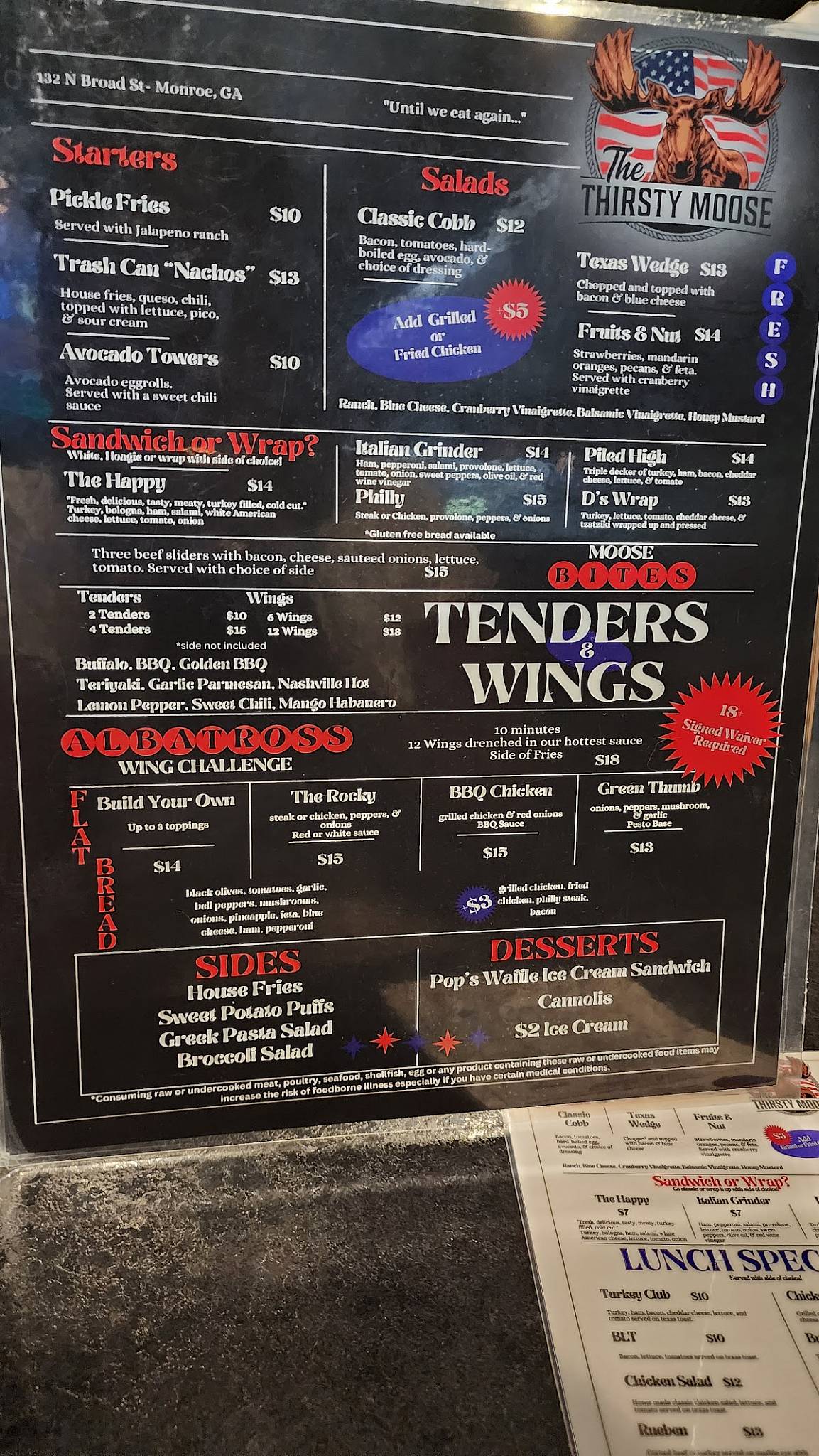 Menu at The Thirsty Moose restaurant, Monroe