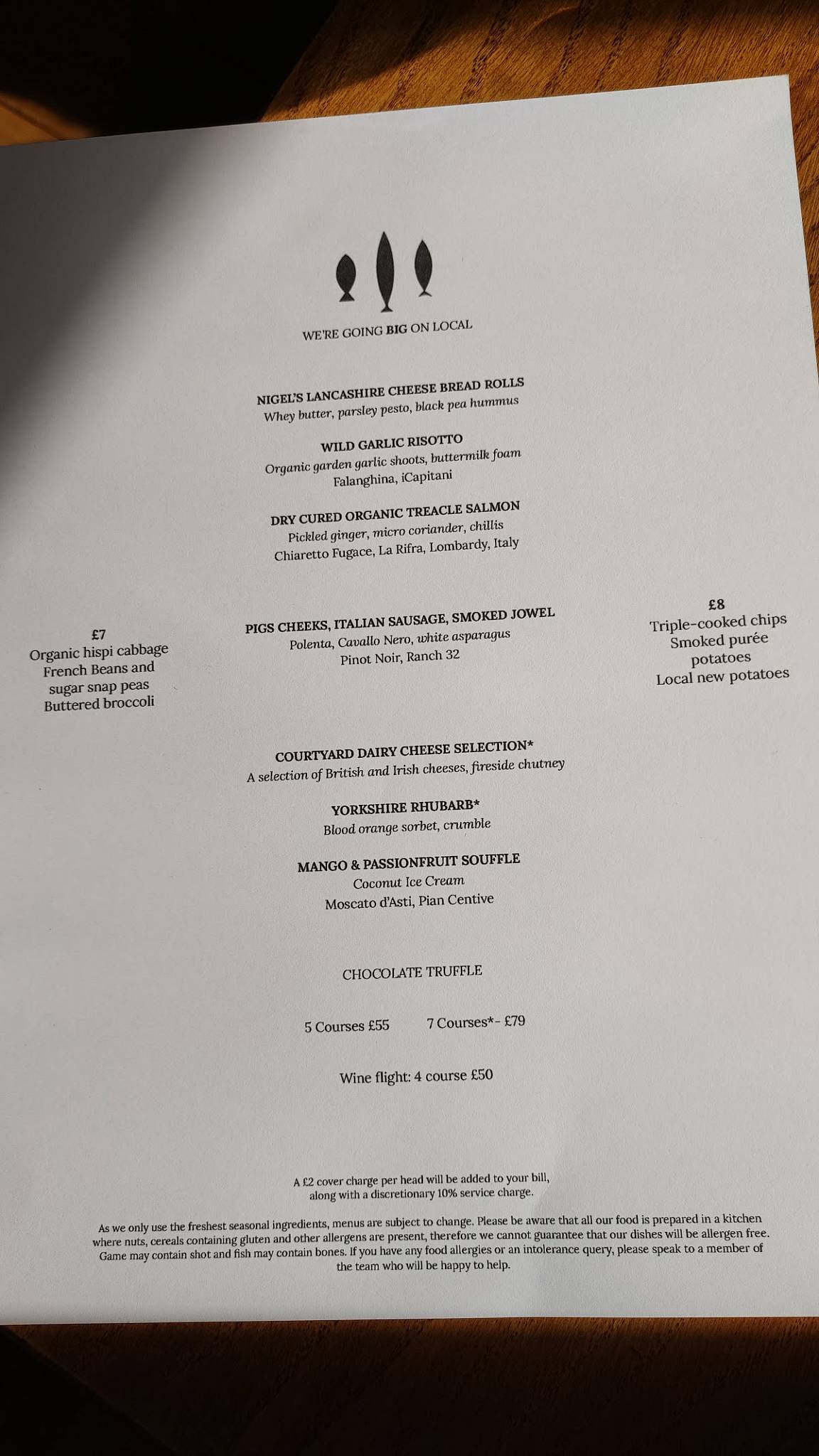 Menu at The Three Fishes pub & bar, Clitheroe, Mitton Rd