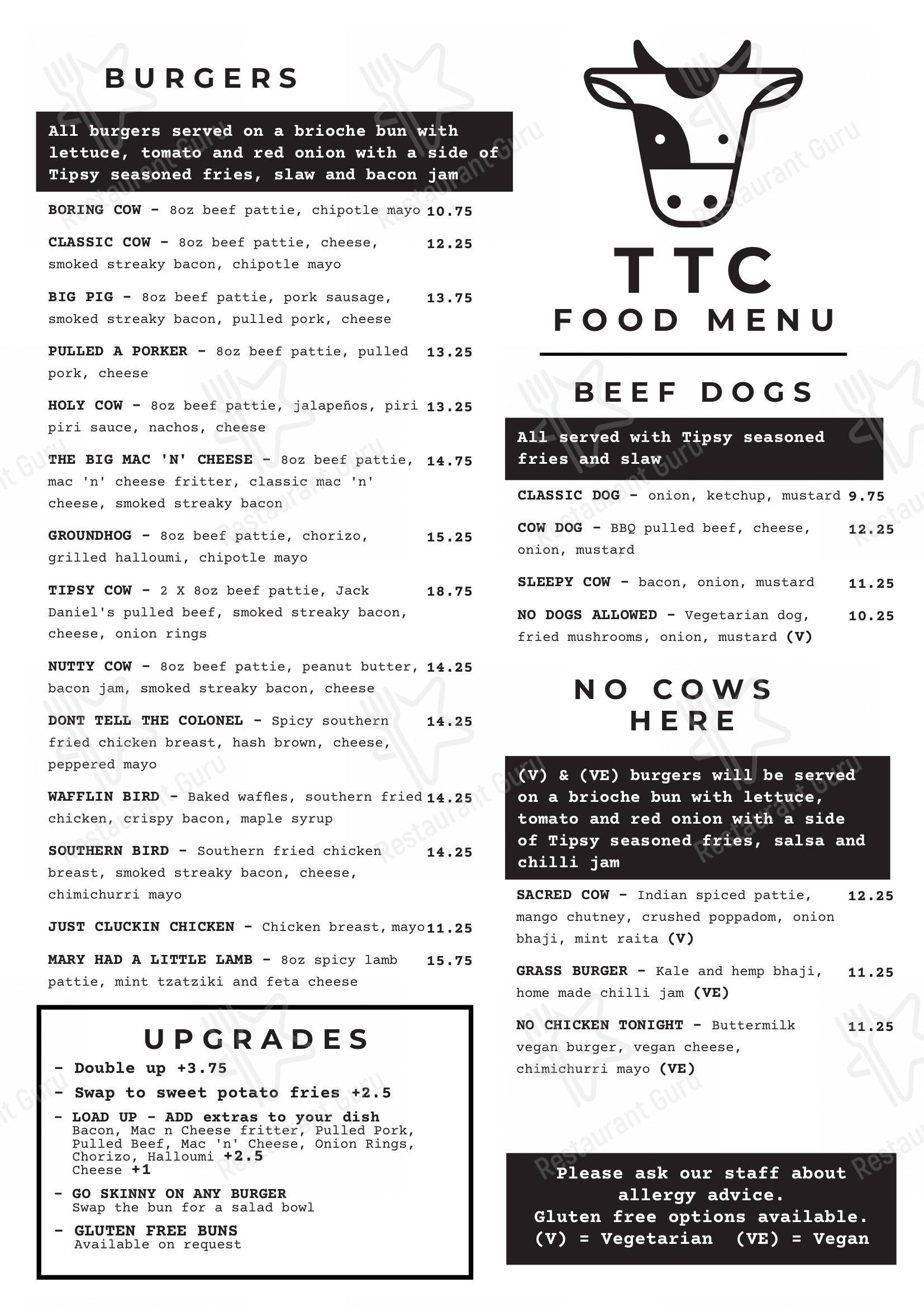 Menu at The Tipsy Cow pub & bar, Poulton-le-Fylde