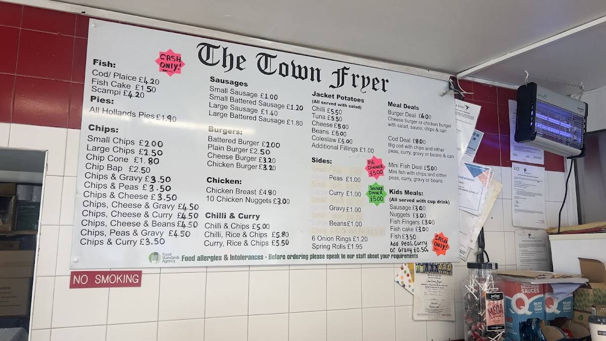 Menu at The Town Fryer restaurant, Rhyl