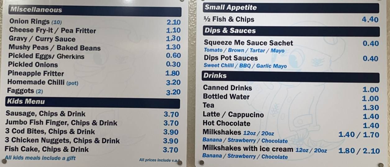 Menu at The Town Fryer (Torpoint) fast food, Torpoint