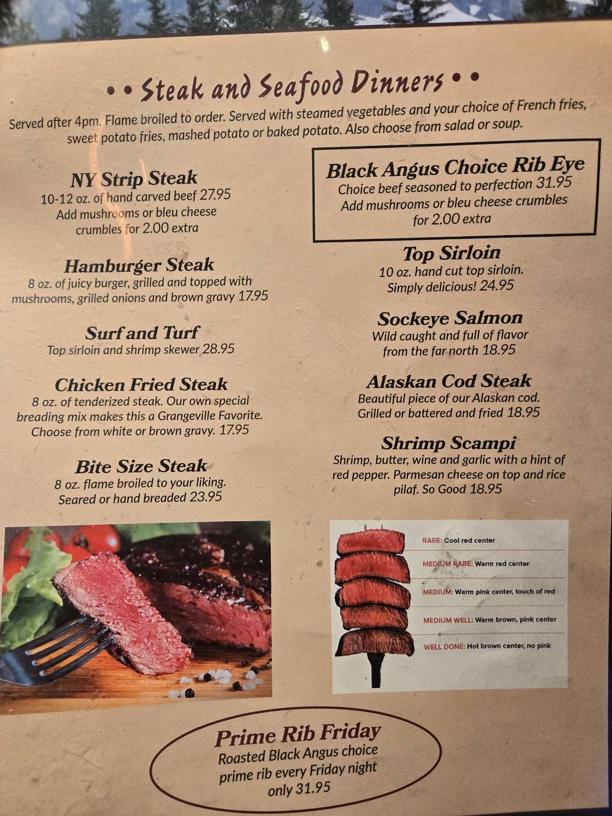 Menu at The Trails Restaurant & Lounge, Grangeville