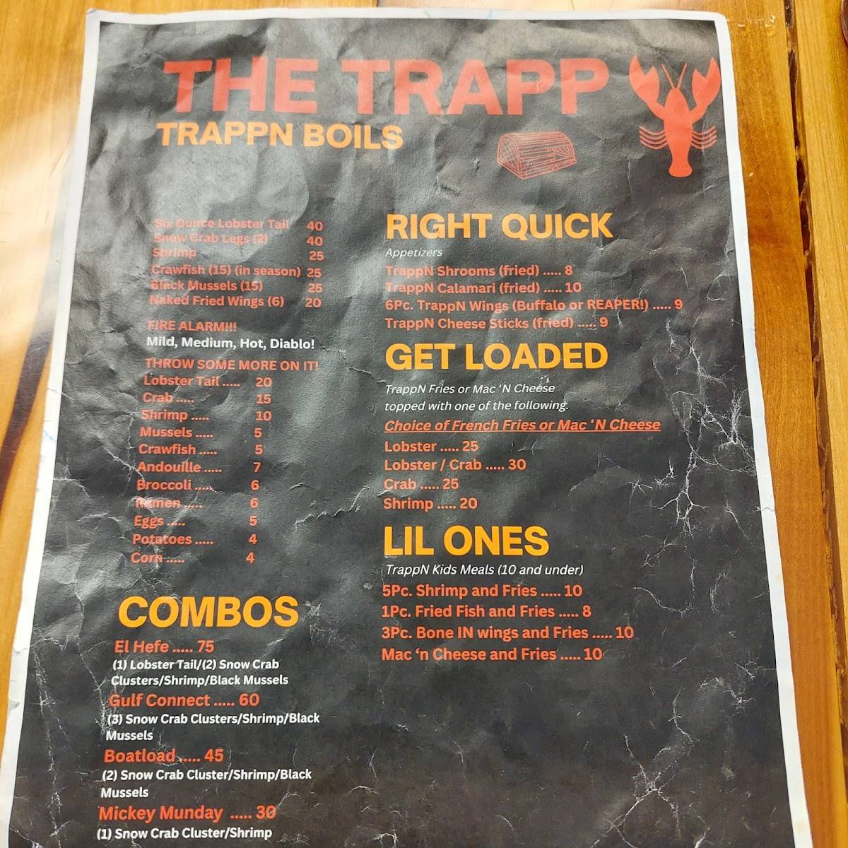 Menu at The Trapp restaurant, Hurricane