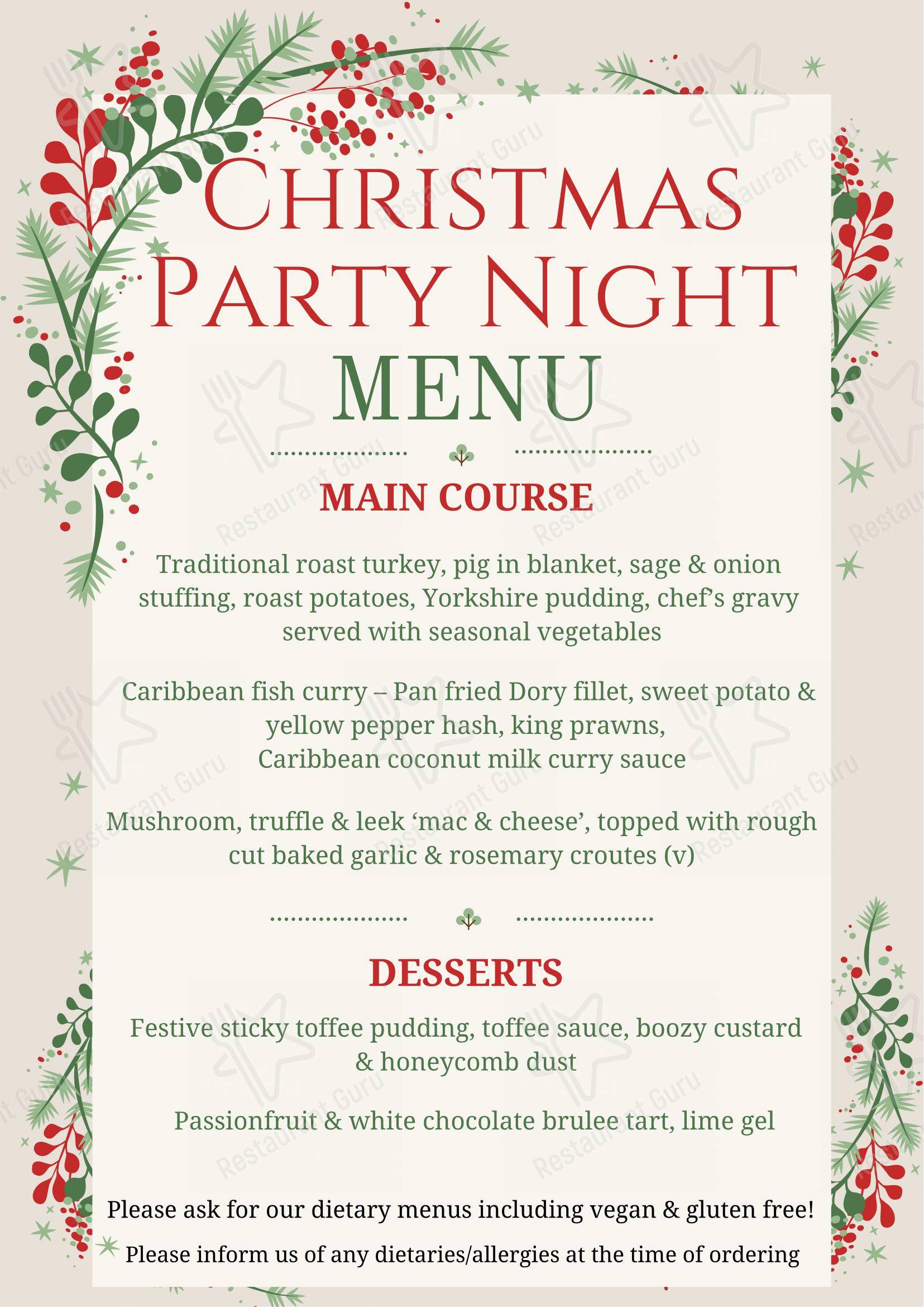 Menu at The Treebridge Hotel pub & bar, Middlesbrough