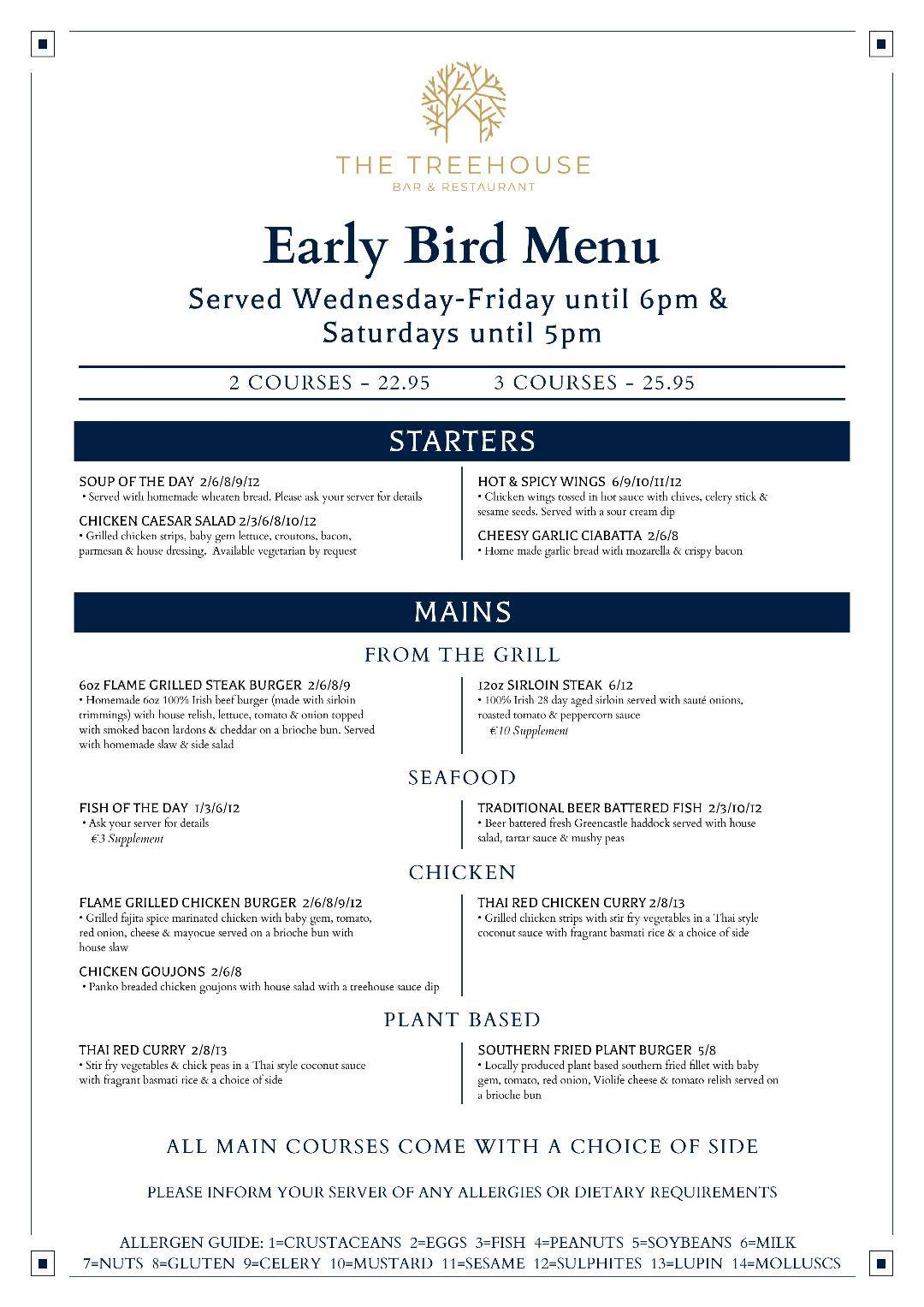Menu at The Treehouse Restaurant, Muff