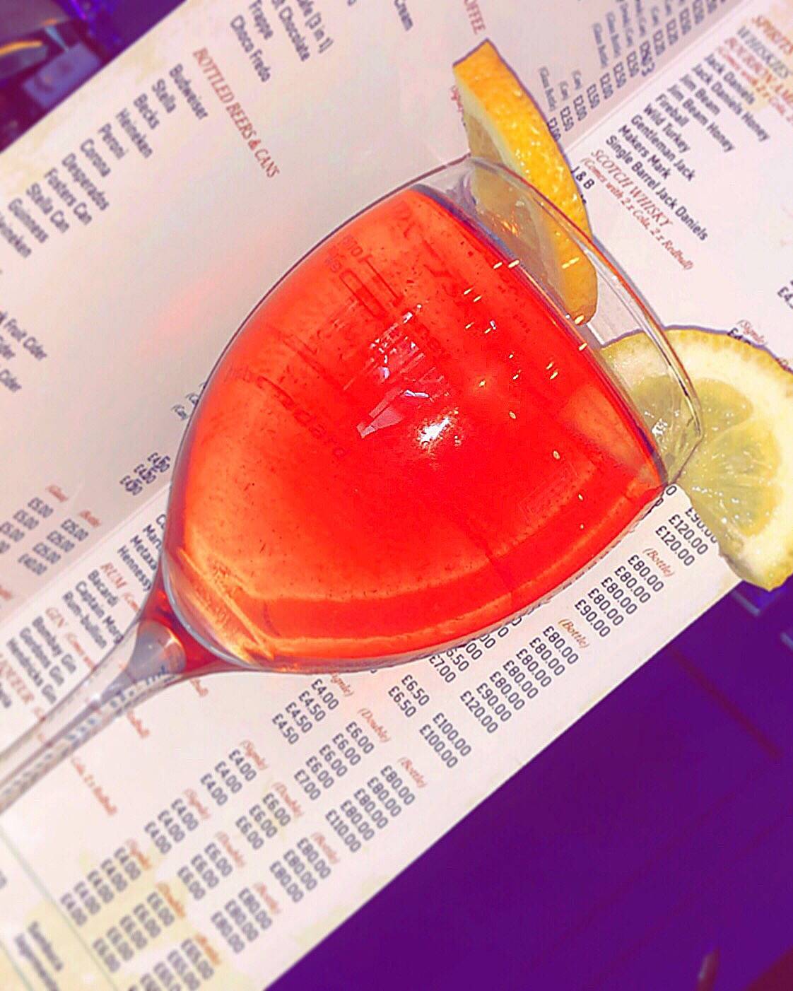 Carta de The Truth Bar, Londres