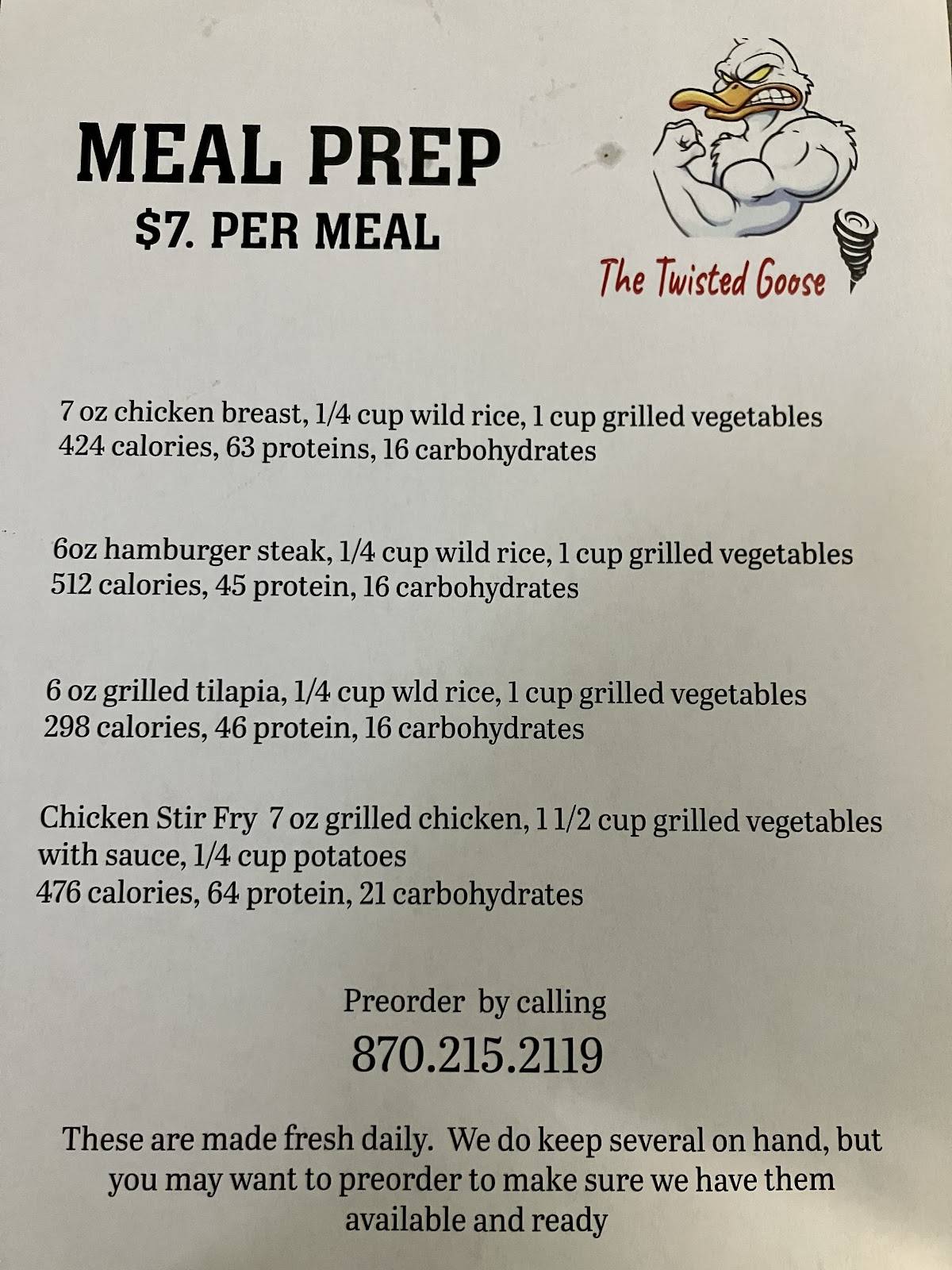 Menu at Twisted Goose restaurant, Paragould