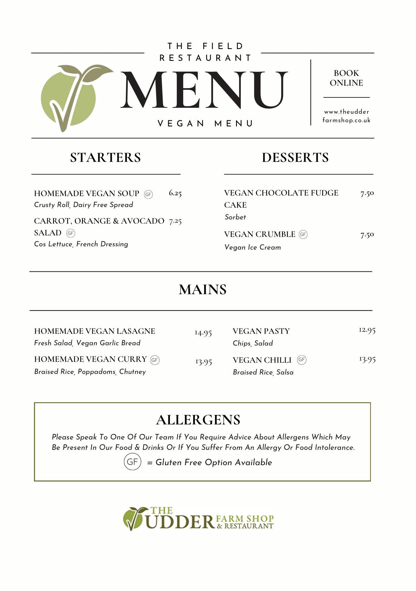 Menu at The Udder Farm Shop cafe, Gillingham