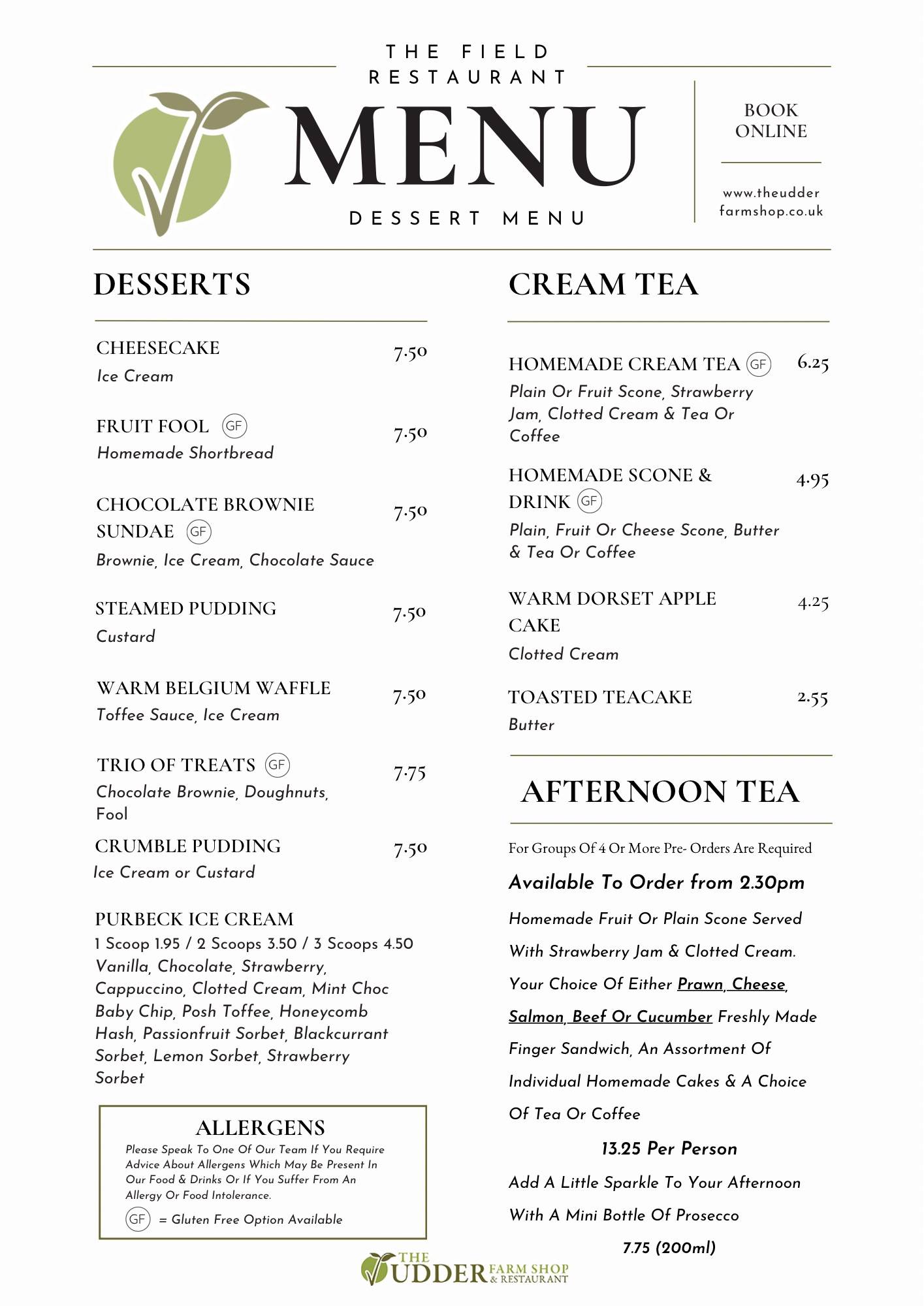 Menu at The Udder Farm Shop cafe, Gillingham