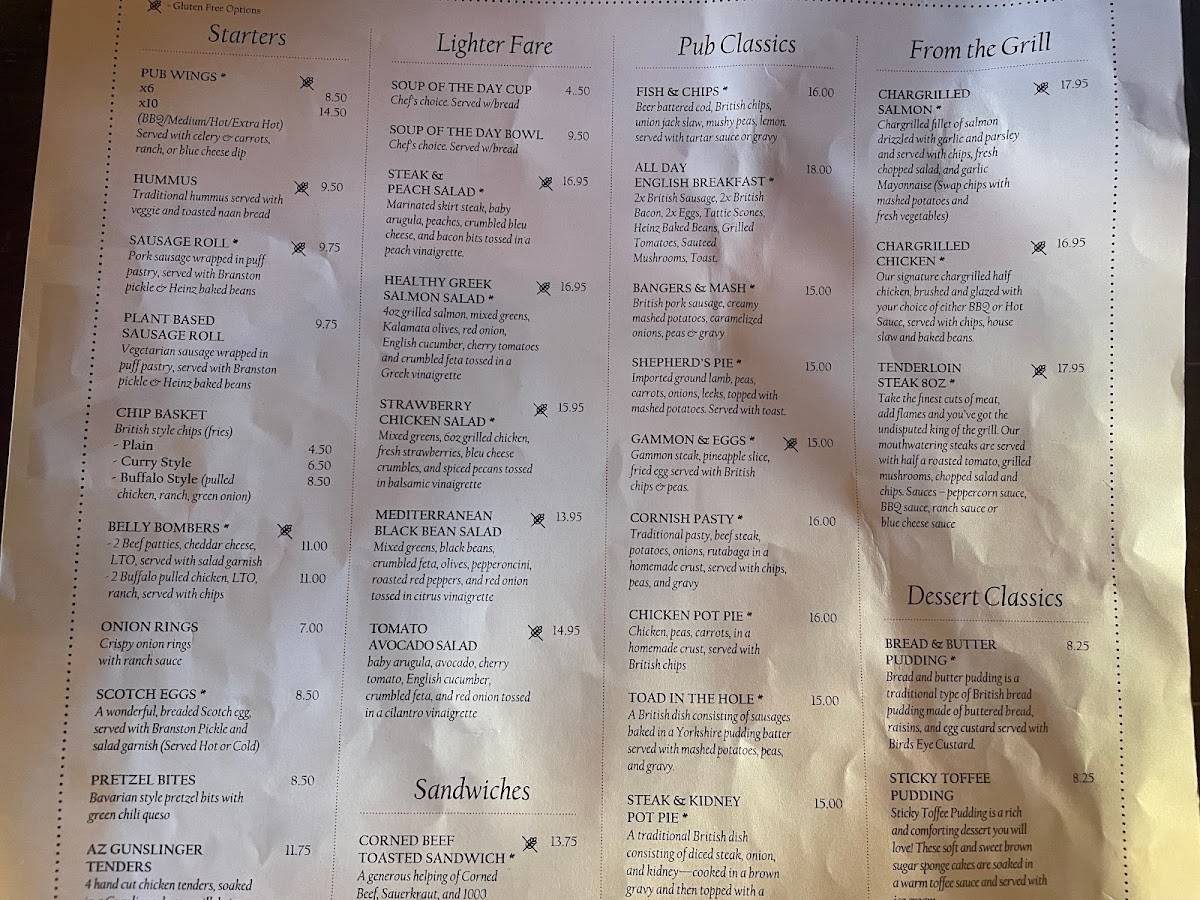 Menu at The Union Jack British Pub - Tucson, Tucson
