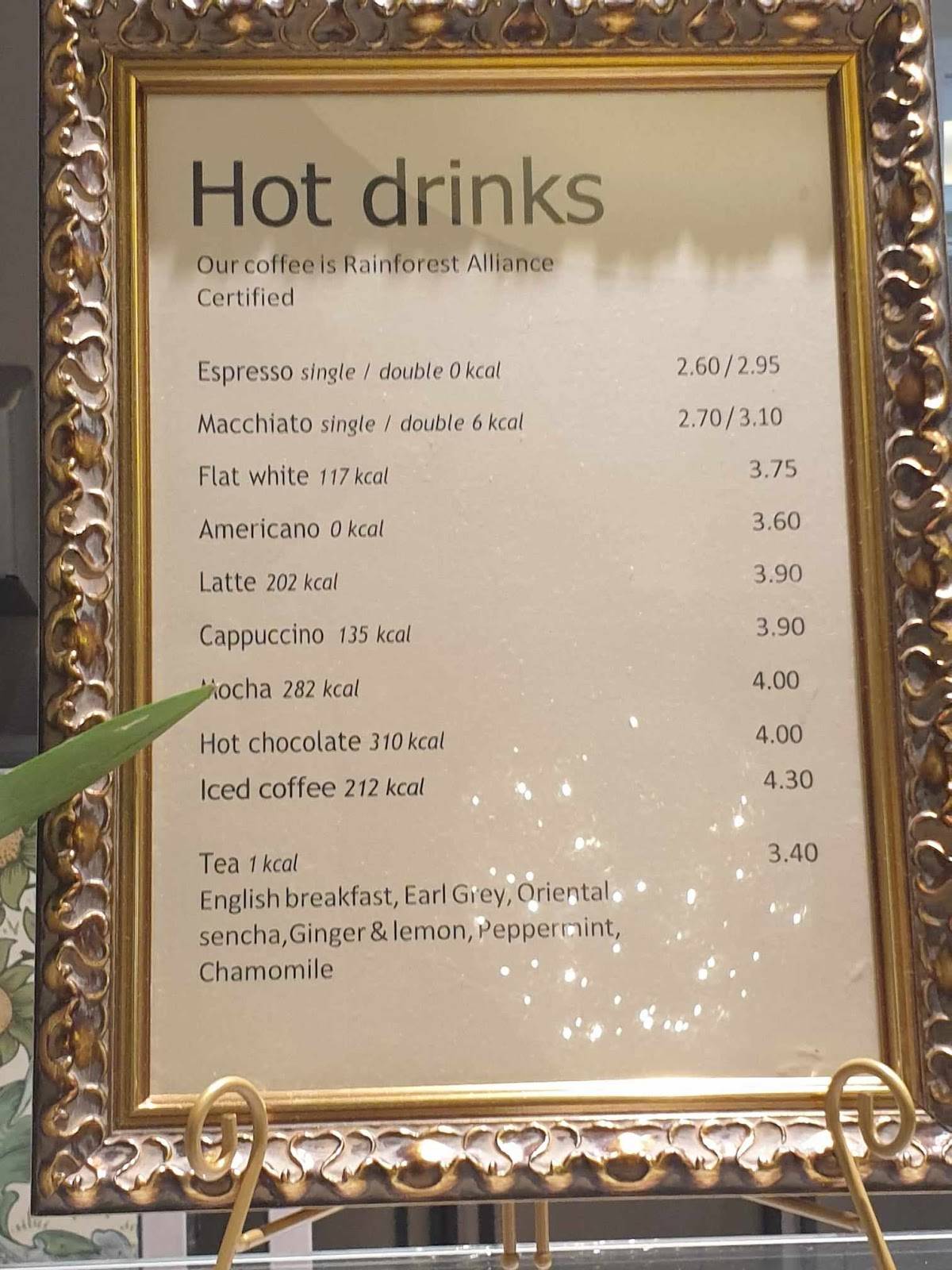 Menu at The V&A Cafe, London