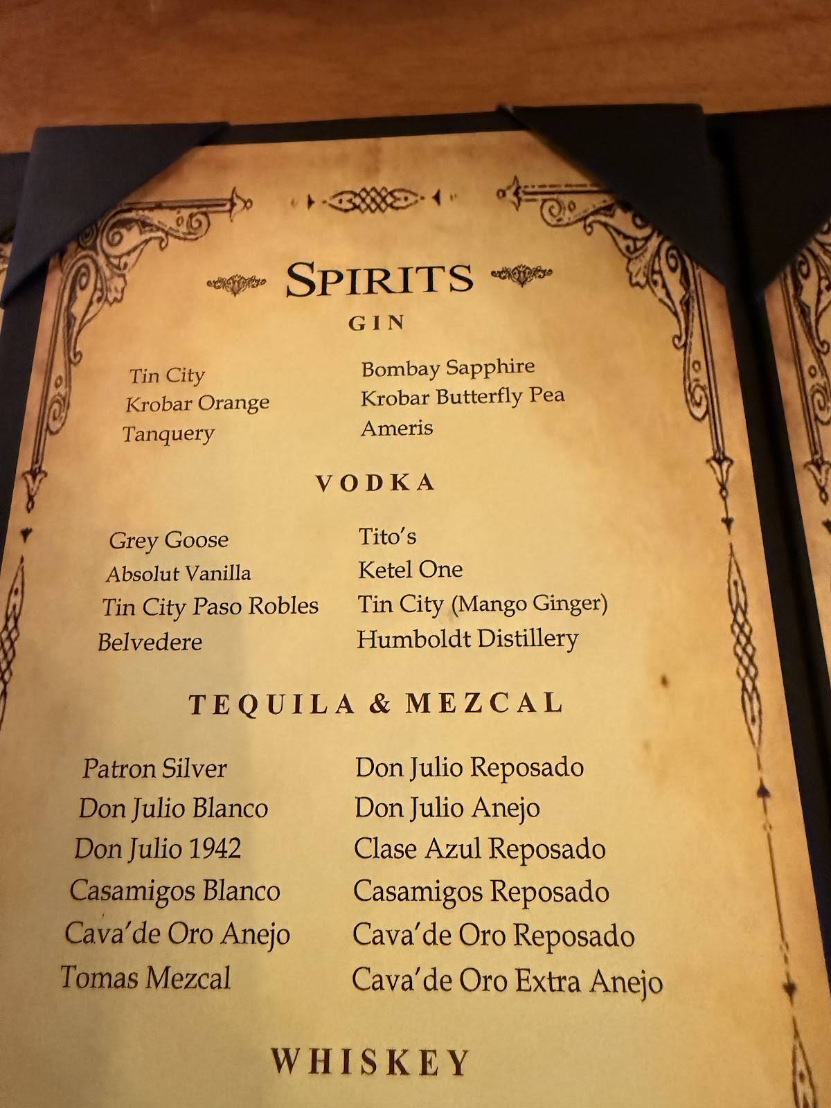 Menu at The Vault pub & bar, Bakersfield