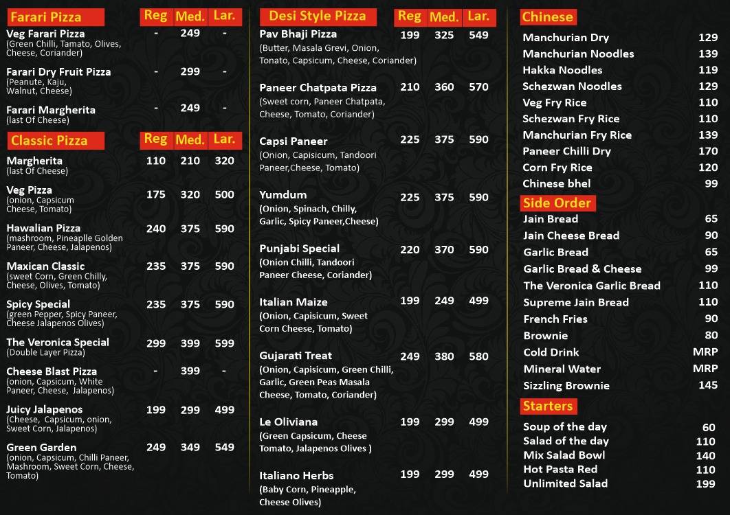 Menu at The Veronica Pizza kalali, Vadodara