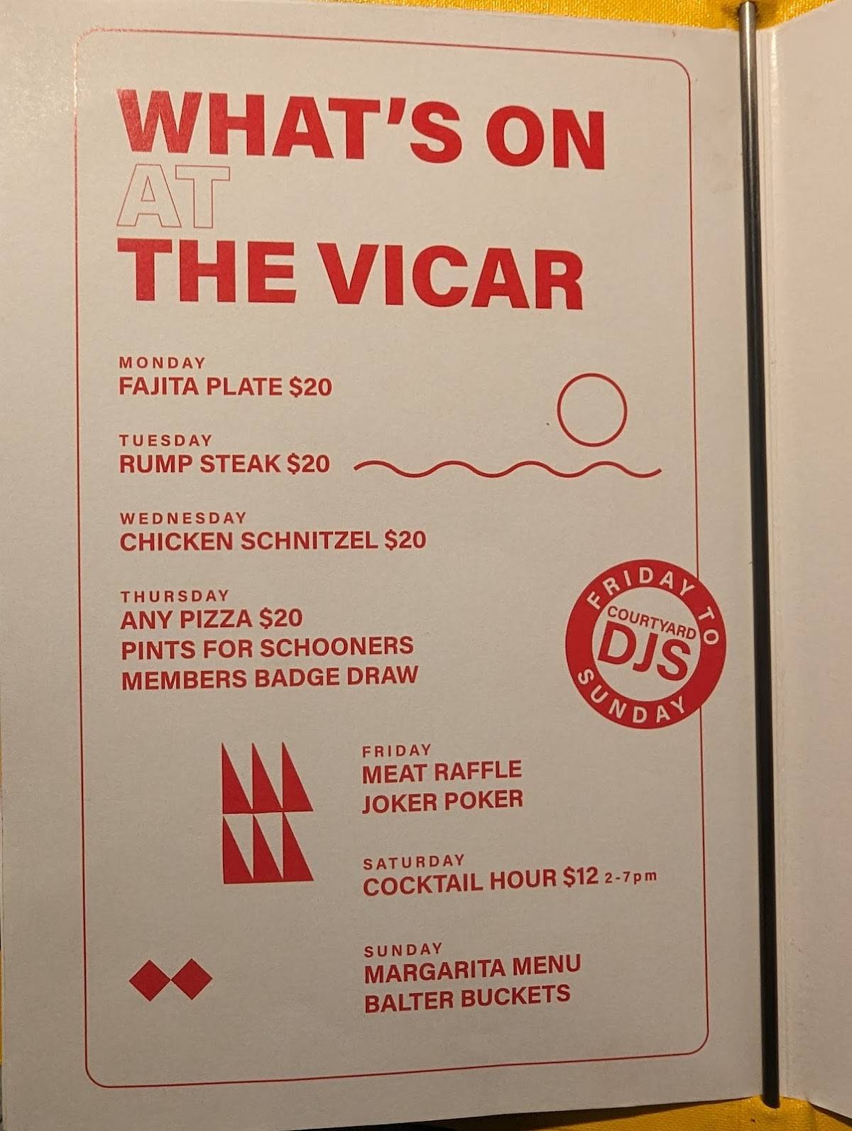 Menu at The Vicar pub & bar, Dural