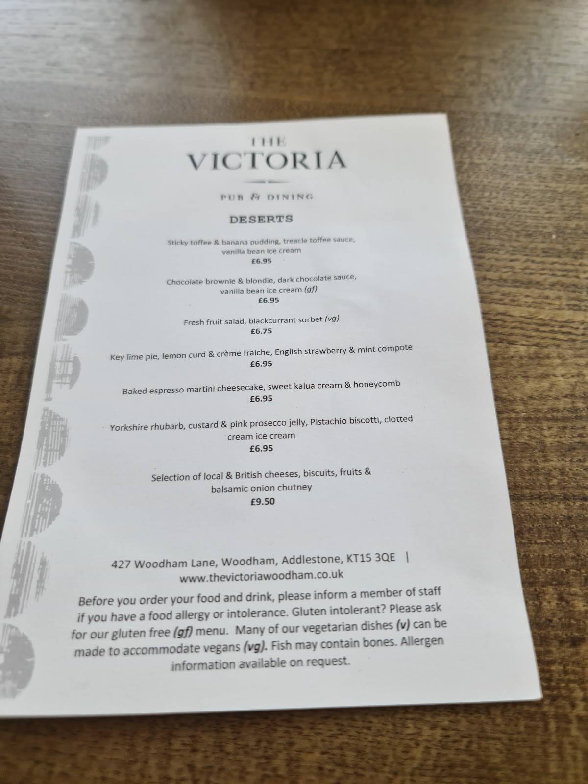 Menu at The Victoria pub & bar, Addlestone, 427 Woodham Ln