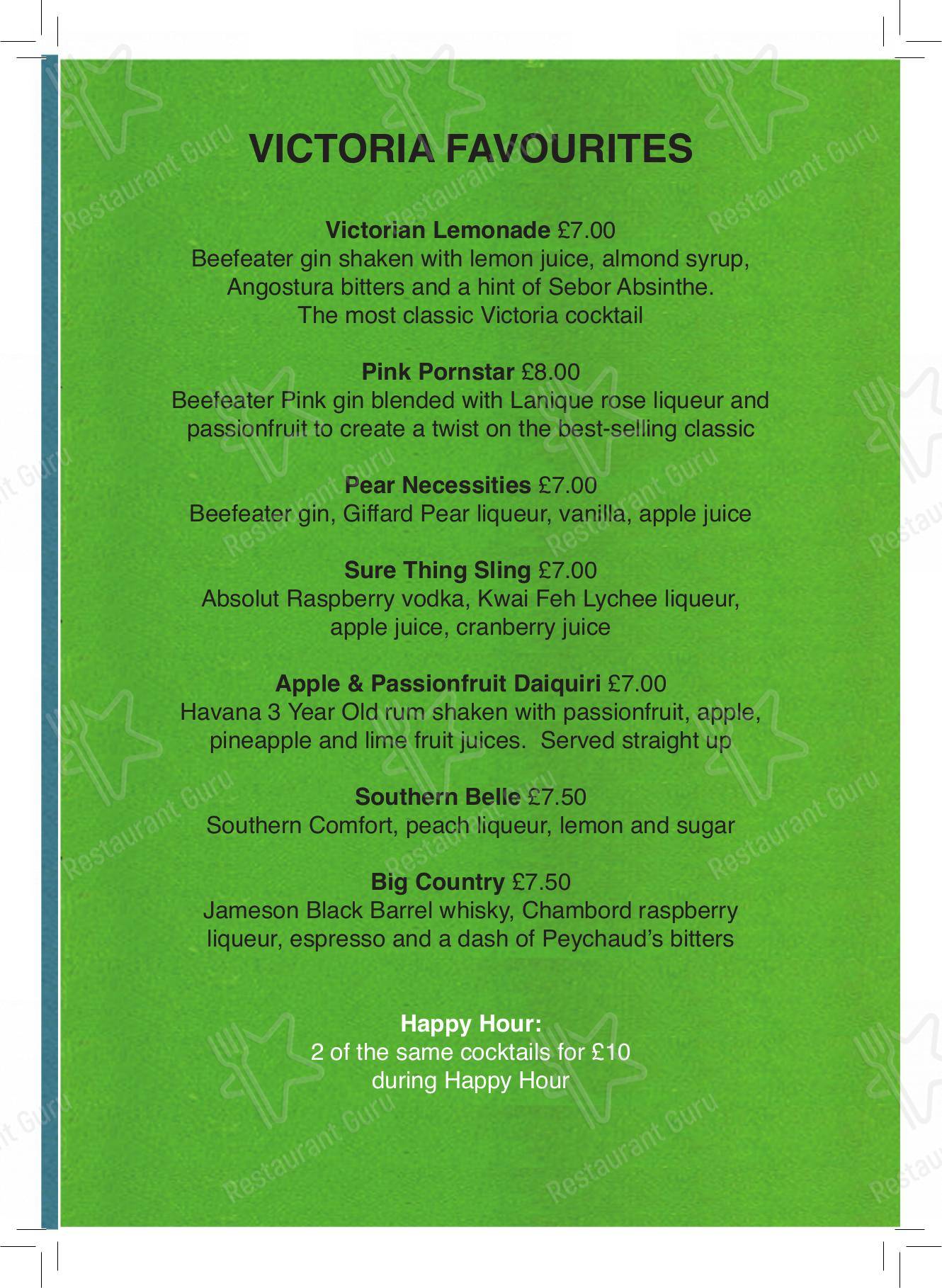 Menu at The Victoria, Birmingham pub & bar, Birmingham, 48 John Bright St