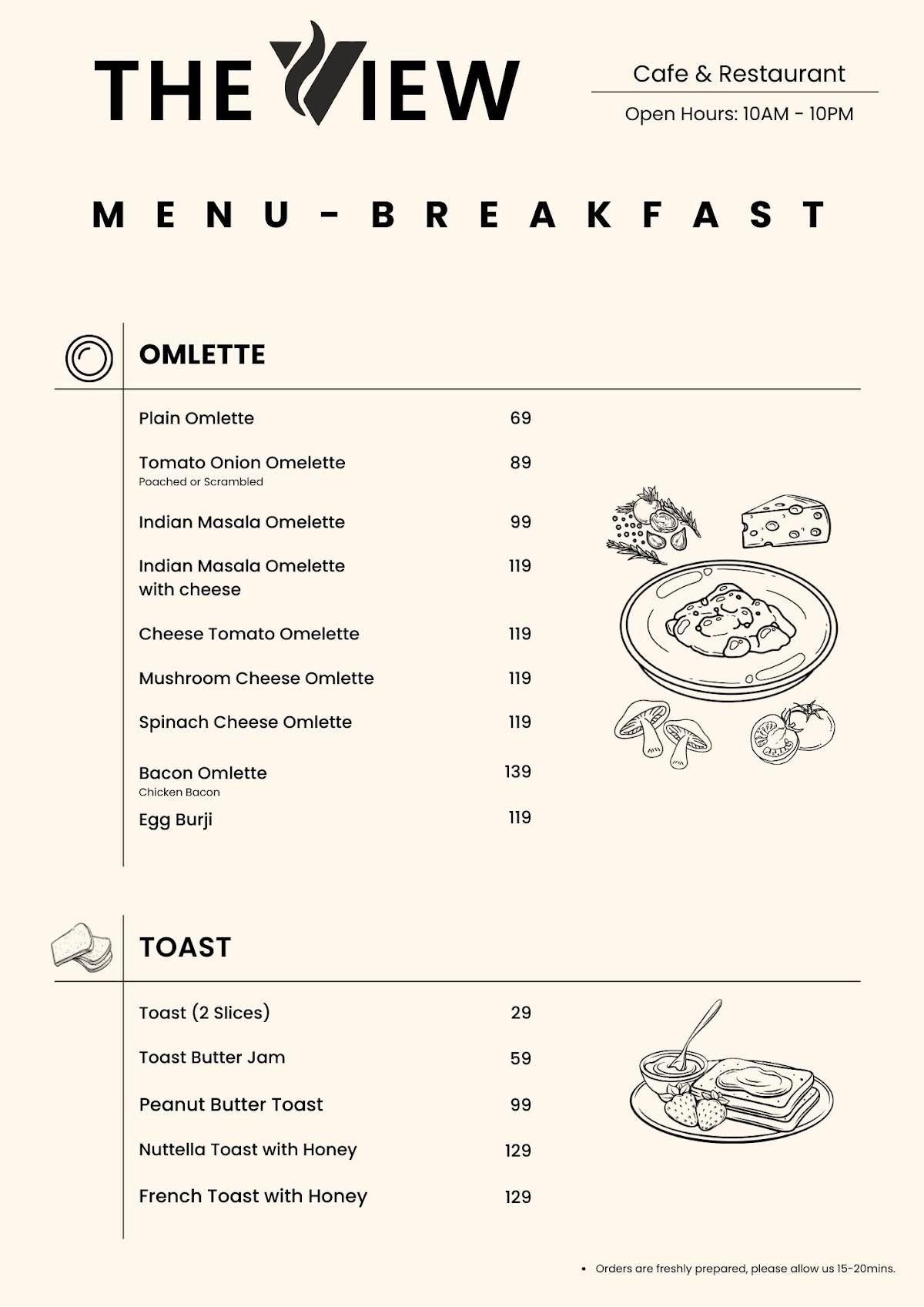 Menu at The View Cafe and Restaurent, Mysuru