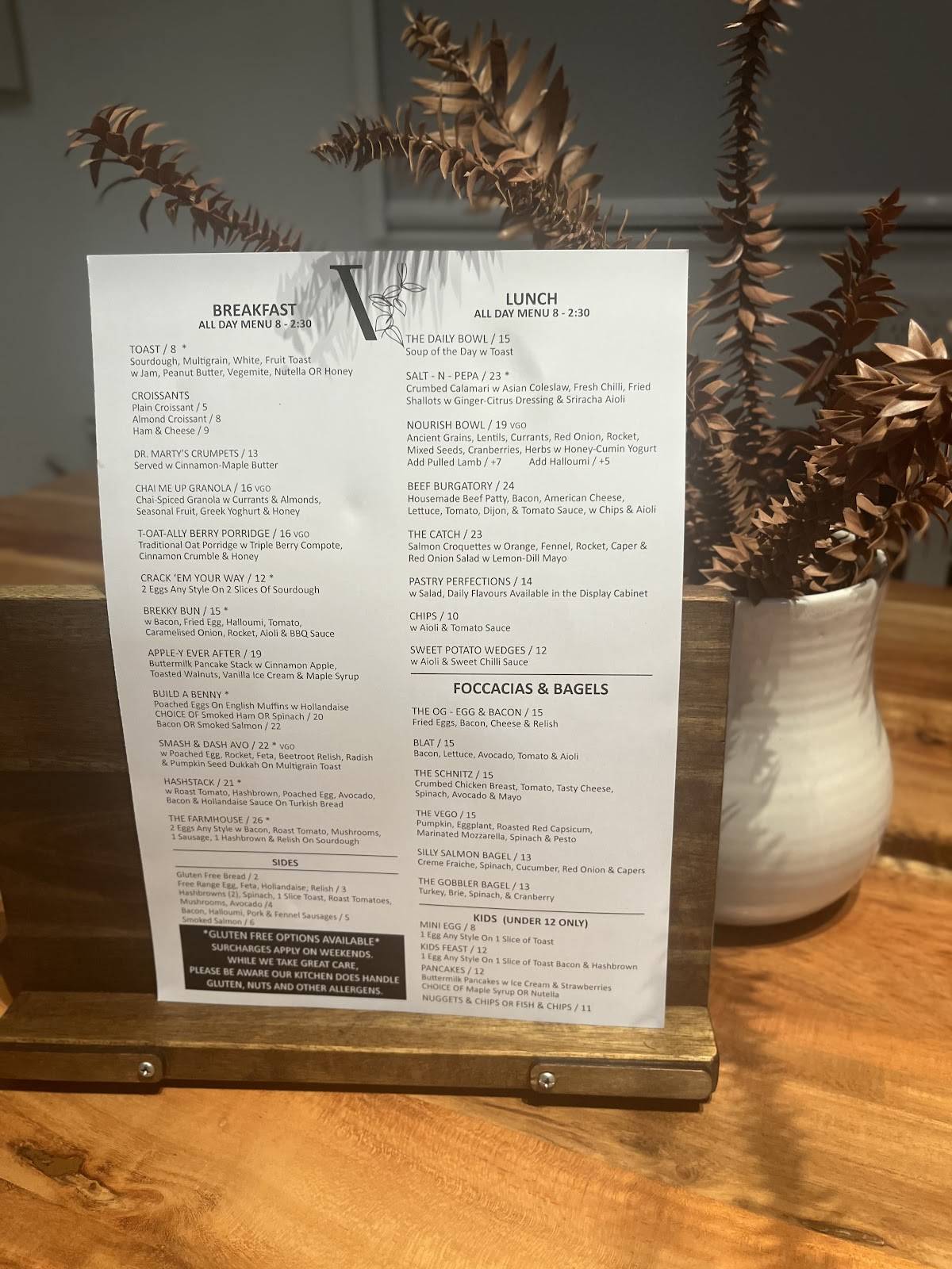Menu at The Vines Cafe, Diamond Creek