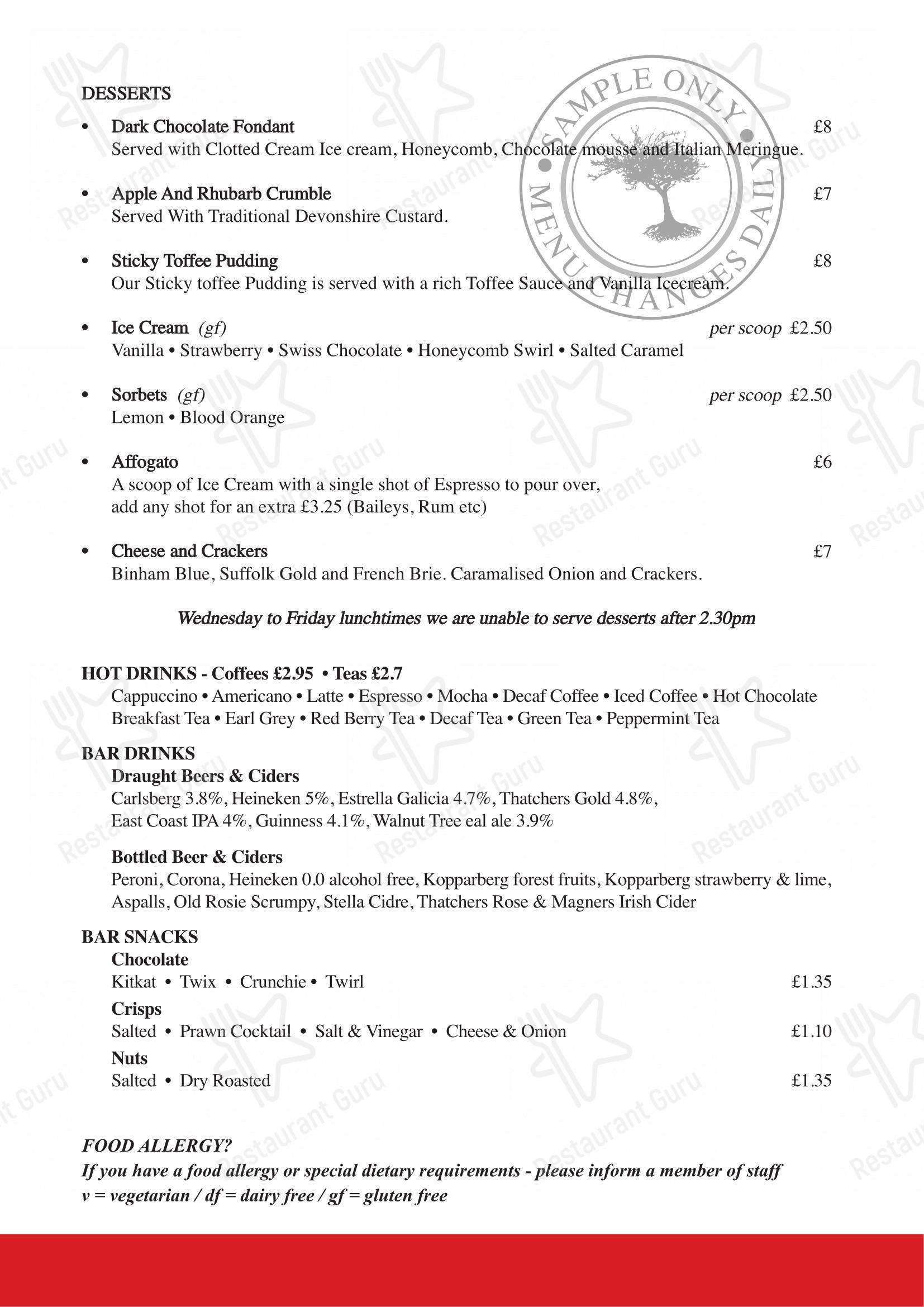 Menu at The Walnut Tree pub & bar, Mildenhall
