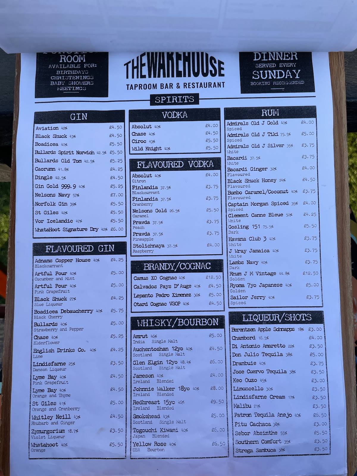 Menu at The Warehouse Taproom, Bar & Restaurant, West Winch