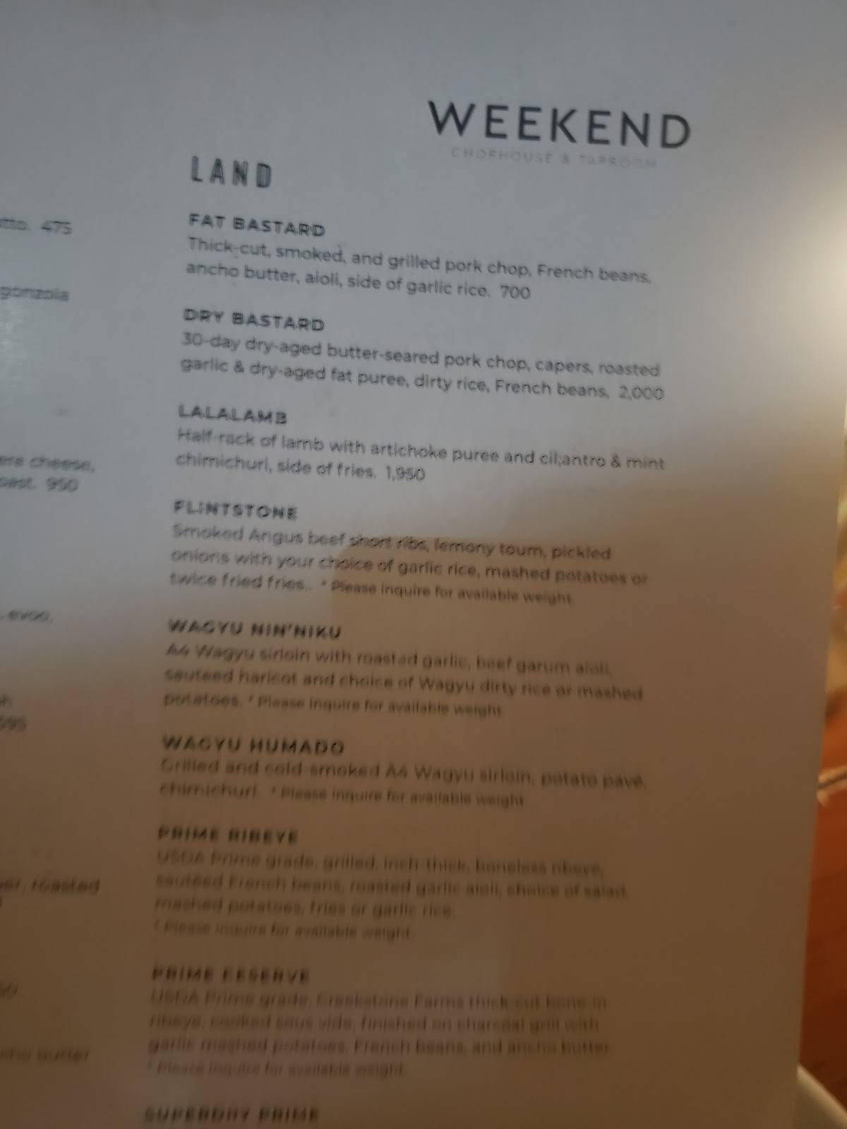 Menu at The Weekend pub & bar, Cebu City, 88th Ave