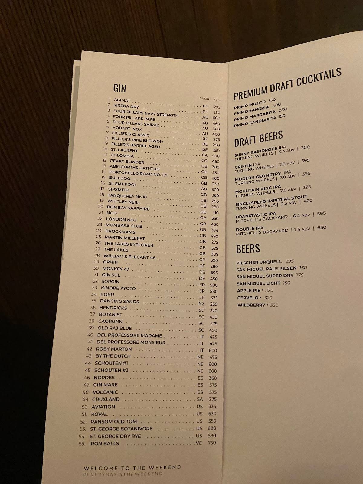 Menu at The Weekend pub & bar, Cebu City, 88th Ave